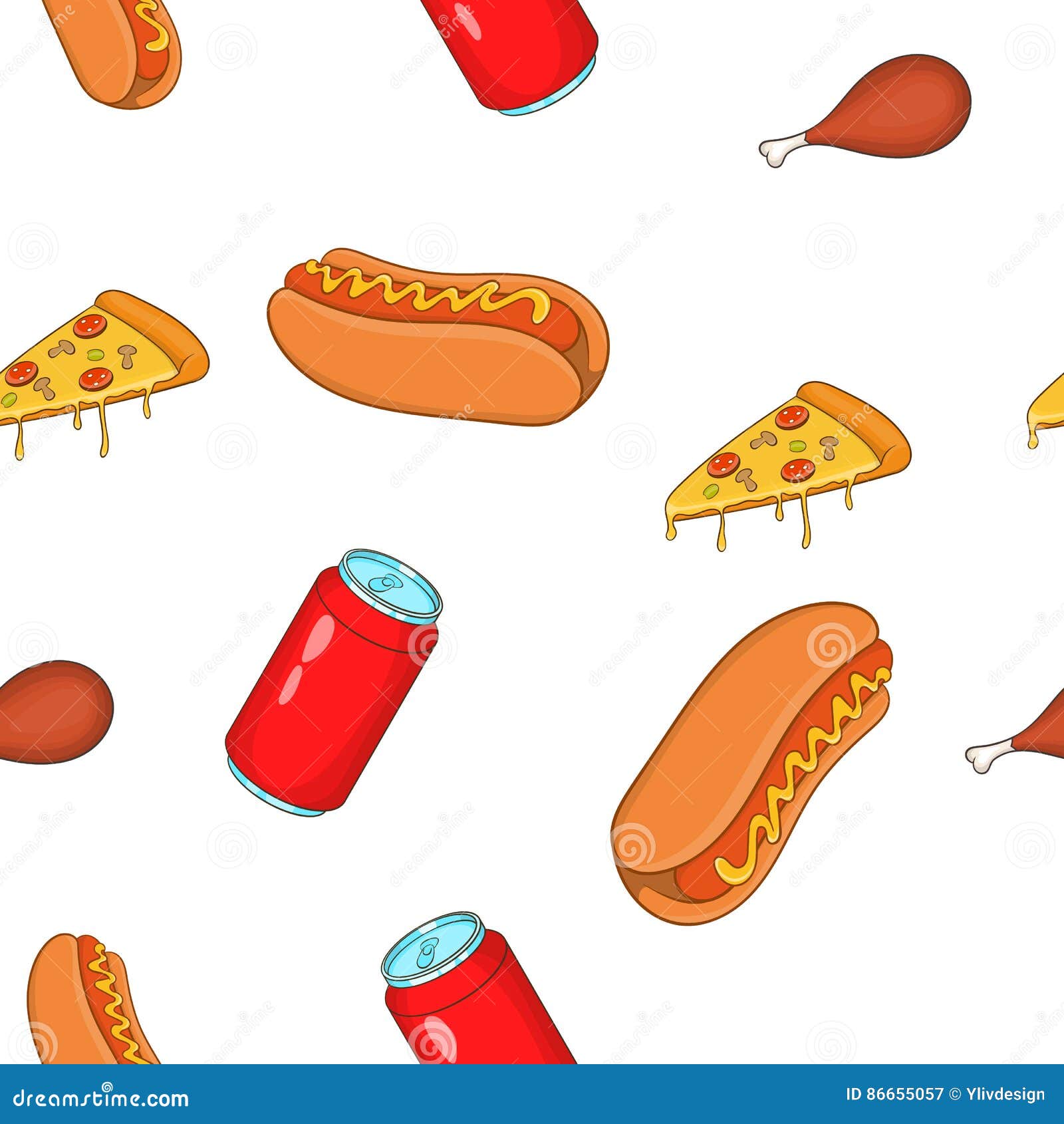 Unhealthy Food Pattern, Cartoon Style Stock Vector - Illustration of ...