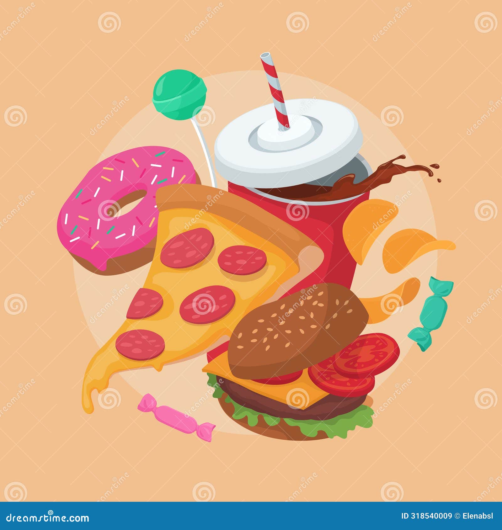 Unhealthy Junk Food And Soft Drink Cartoon Vector