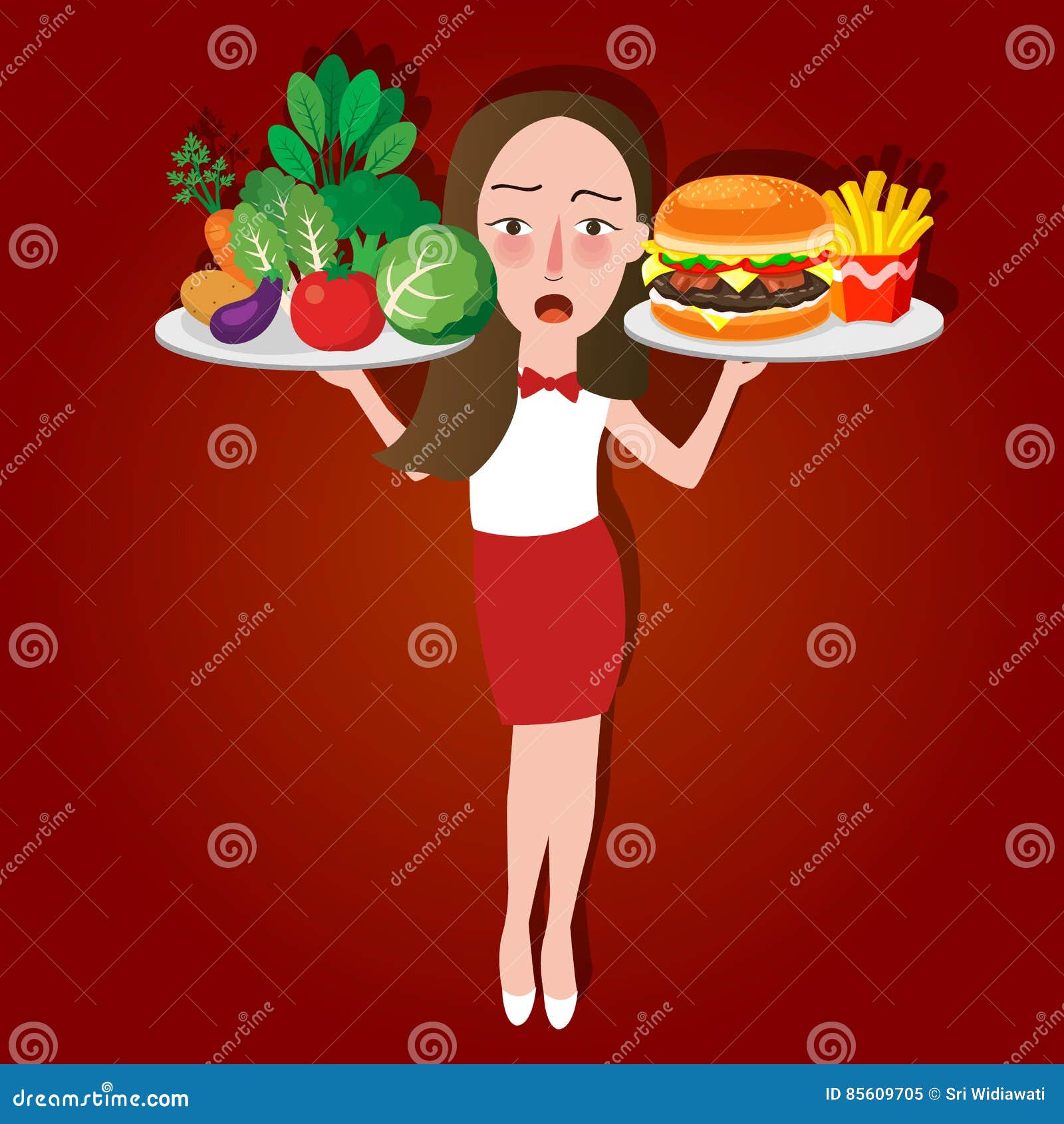 Unhealthy Vs Healthy Food Woman Girl Select Between Junk Food Or