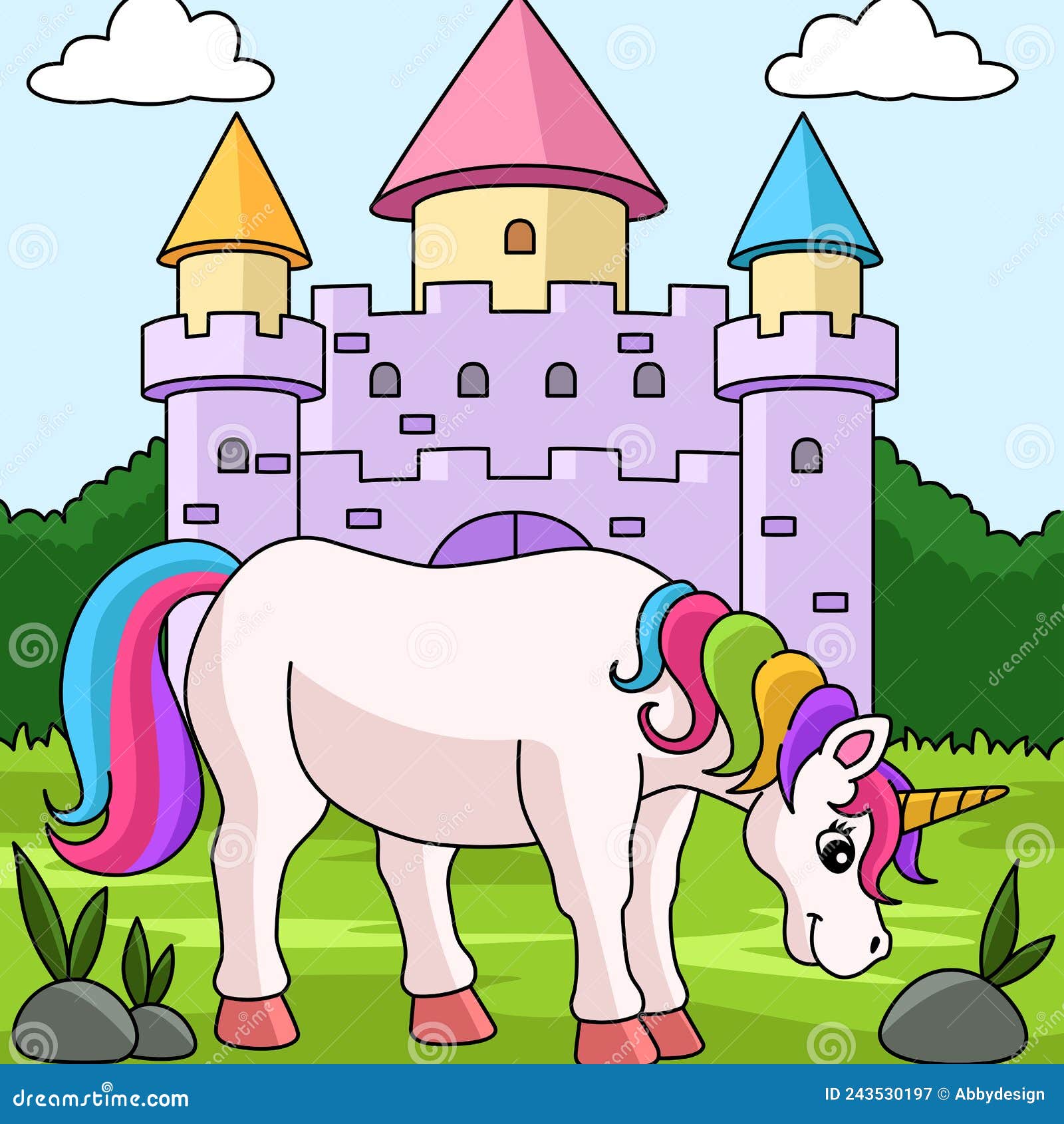 Unicorn Castle Colored Cartoon Illustration Stock Vector - Illustration ...