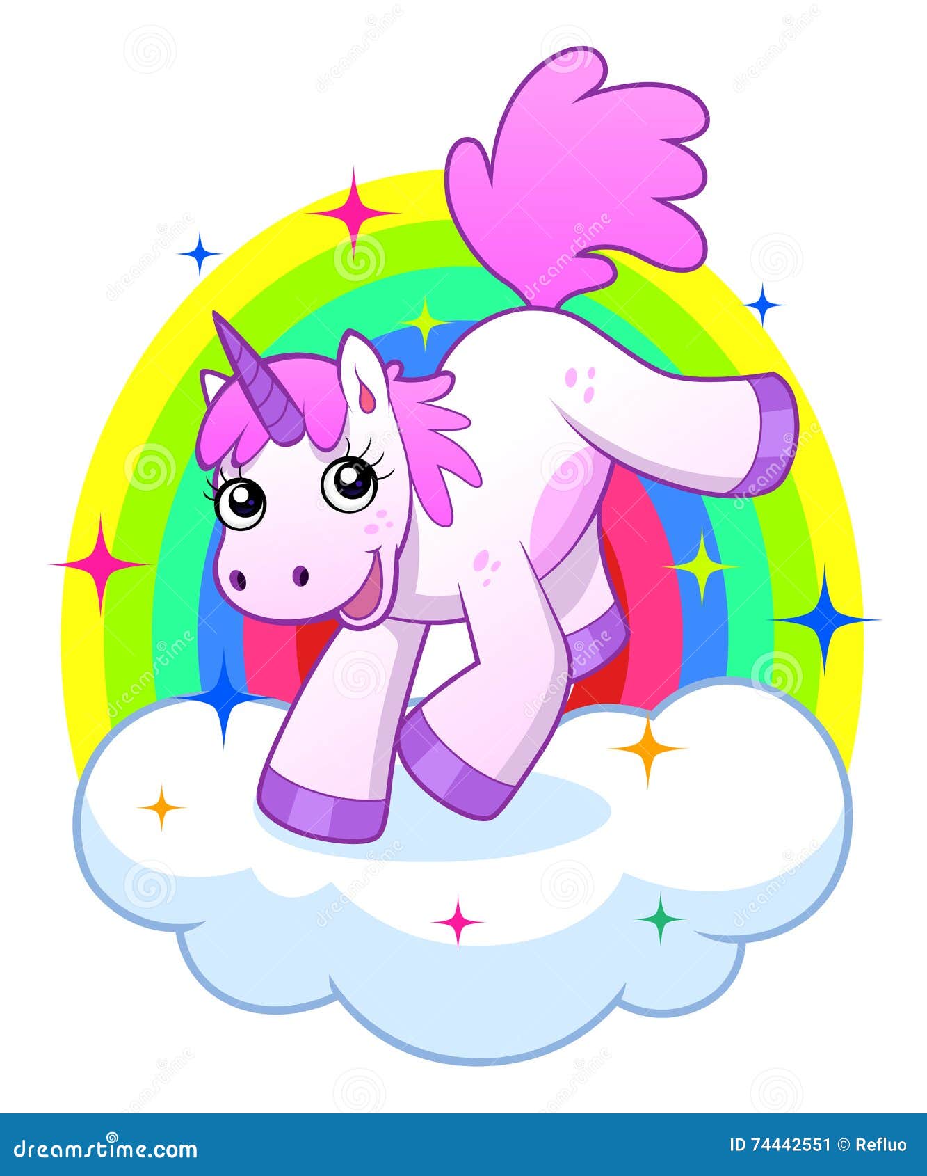 Unicorn on Cloud and Rainbow Stock Vector - Illustration of cheerful ...