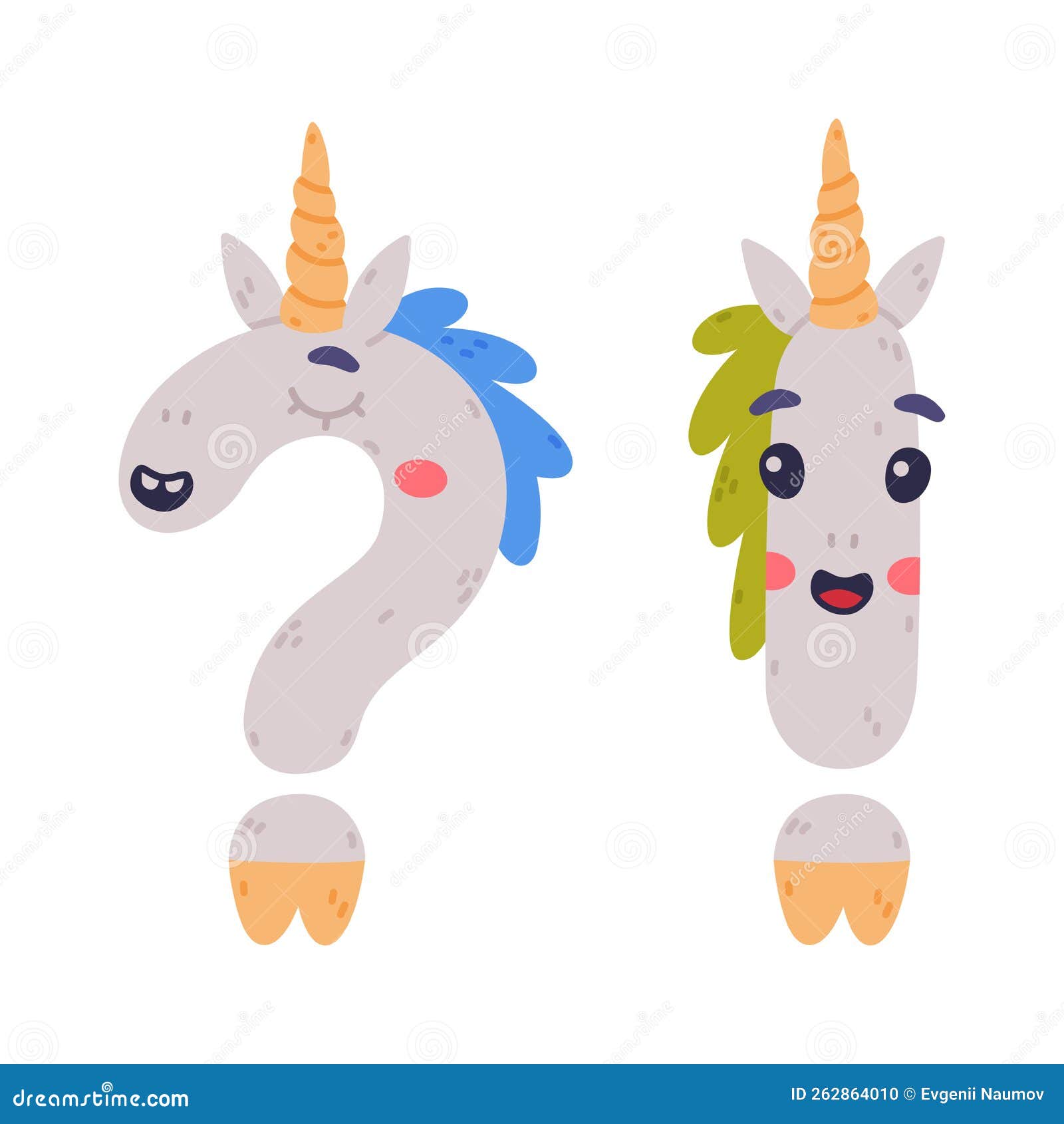 Unicorn Cute Interrogation and Exclamation Mark with Smiling Face and ...