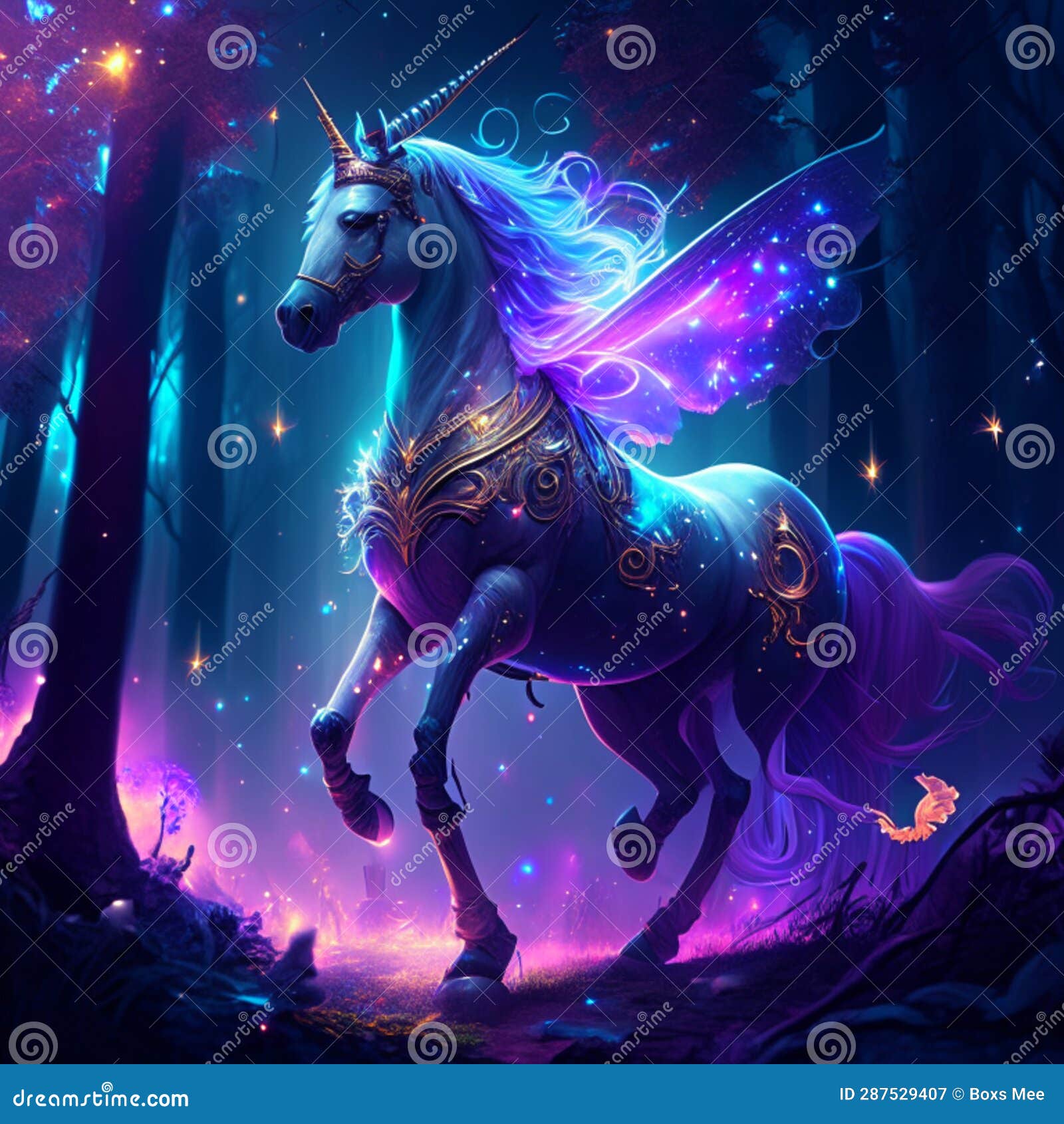 Unicorn in the Dark Forest. Magic Fantasy Stock Illustration ... Unicorn in the Dark Forest. Magic Fantasy Stock Illustration ...