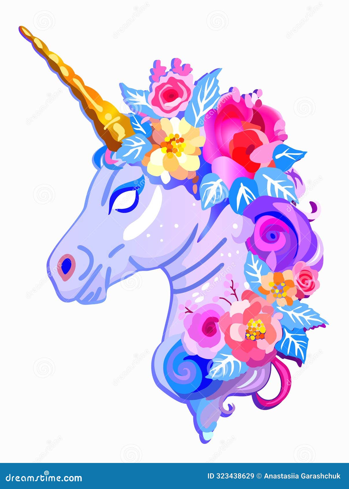Unicorn Head in Profile. Bright Decorative Vector Isolated Illustration ...