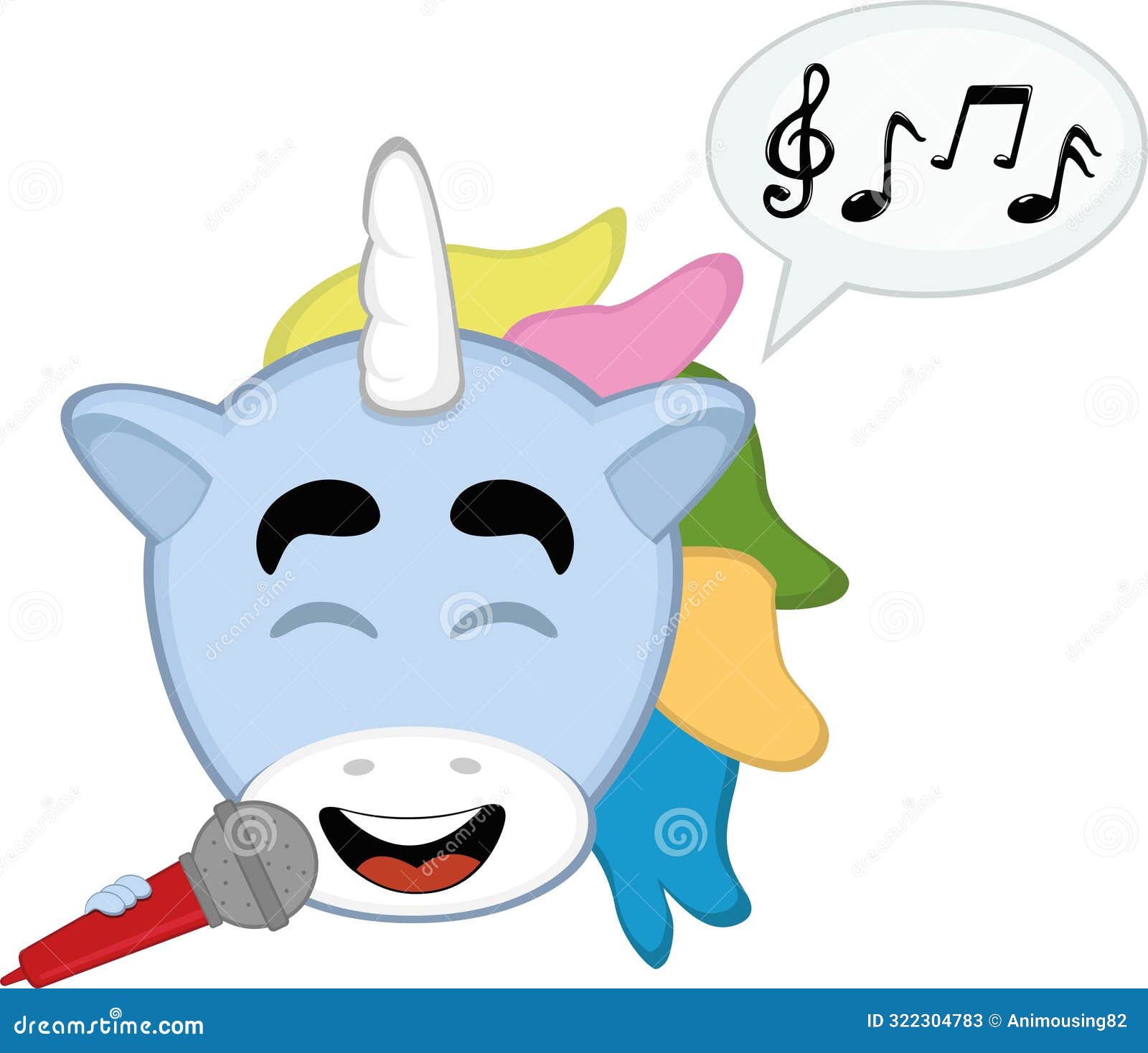 Unicorn Head Singing Microphone Cartoon Stock Vector - Illustration of ...