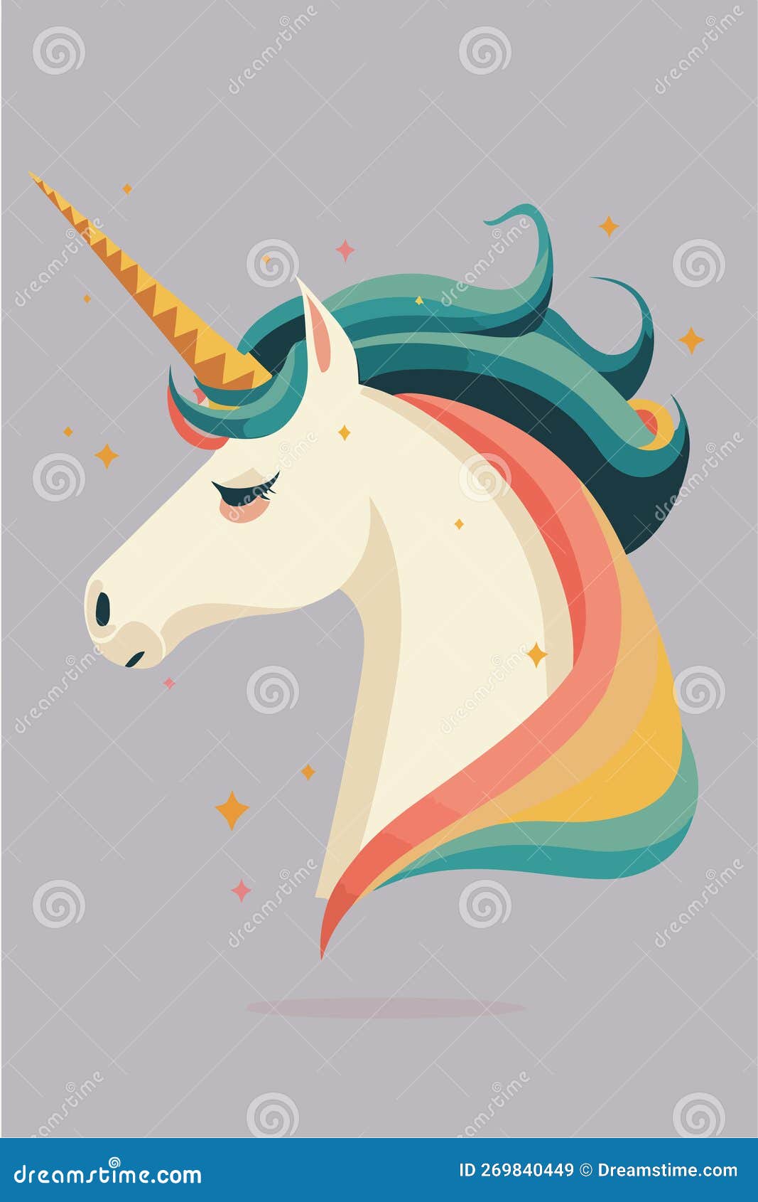 Unicorn Head. Vector Illustration in Flat Style. Cartoon Style Stock ...