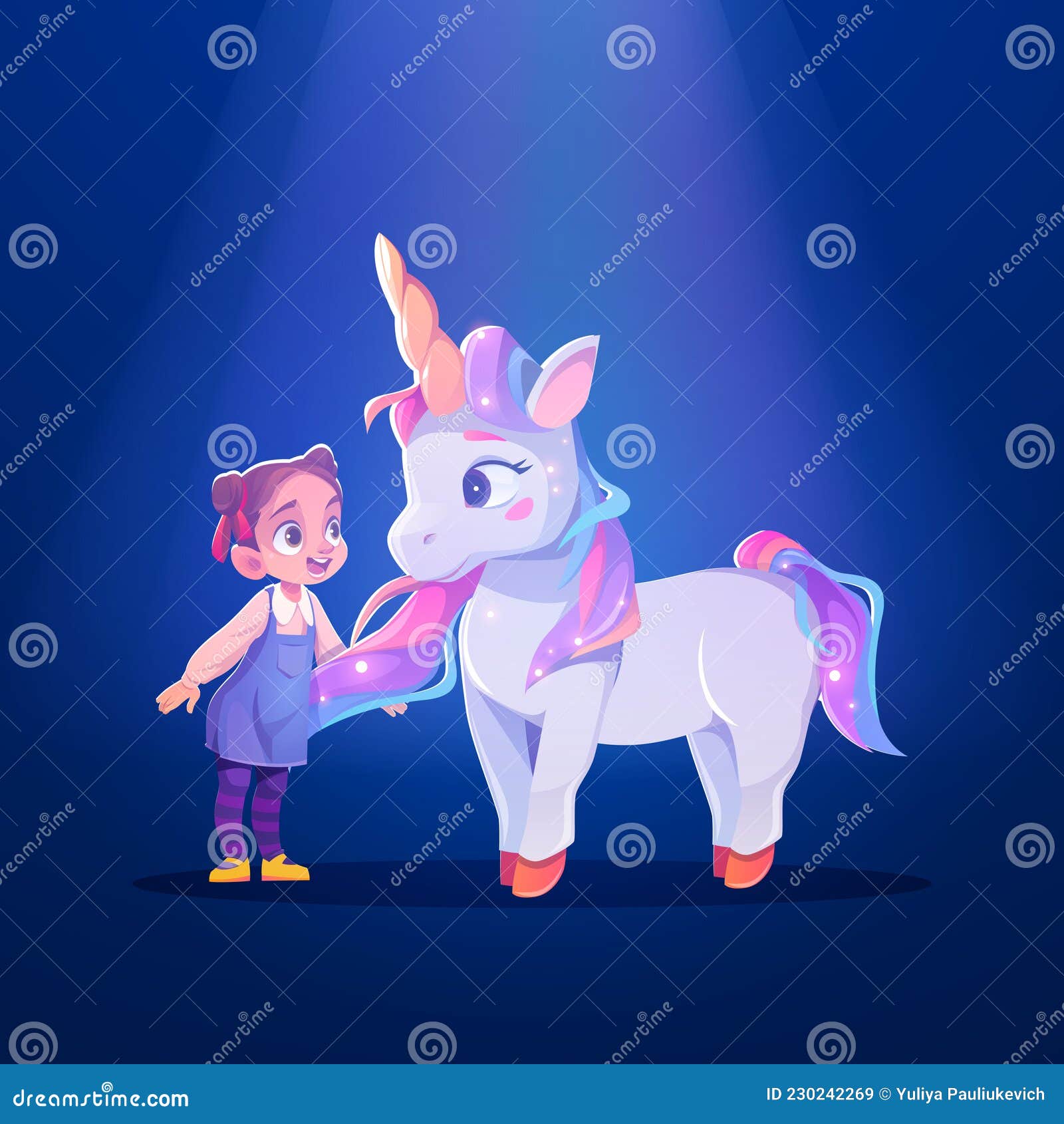 Unicorn and Little Girl, Child and Cute White Pony Stock Vector ... Unicorn and Little Girl, Child and Cute White Pony Stock Vector ...