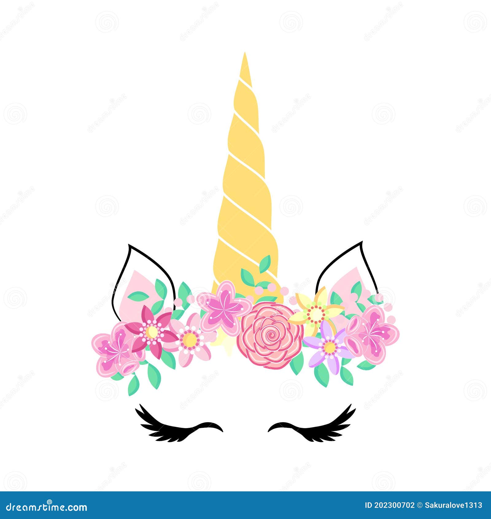 Unicorn Minimalistic Face Horn Cute Sleeping Stock Illustration ...