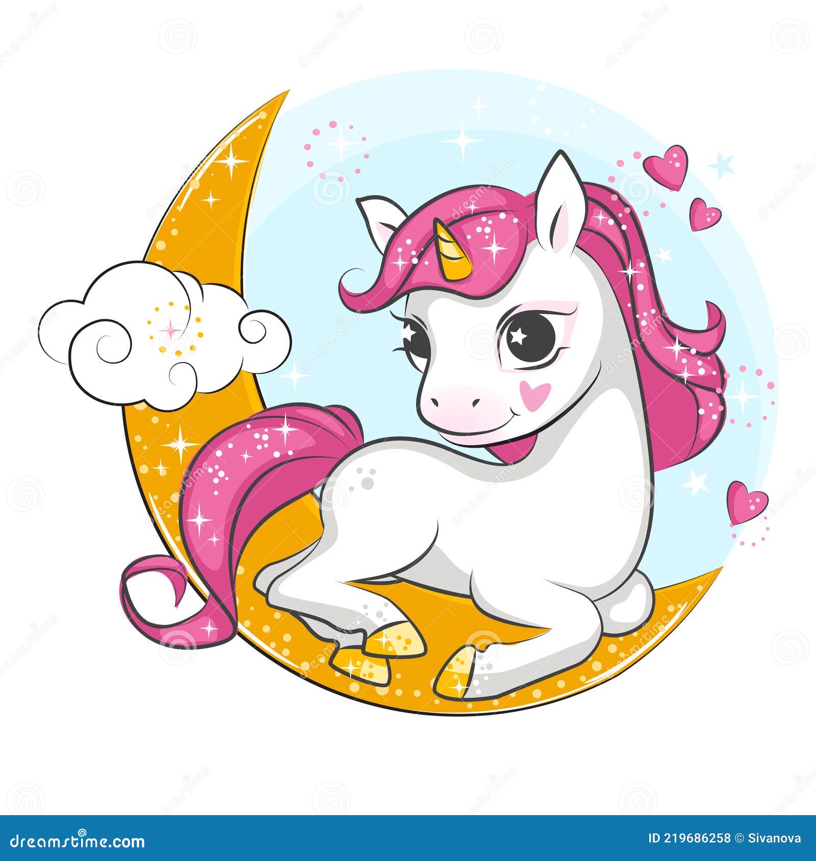 Little Smiling Unicorn on the Moon. Stock Vector - Illustration of ...