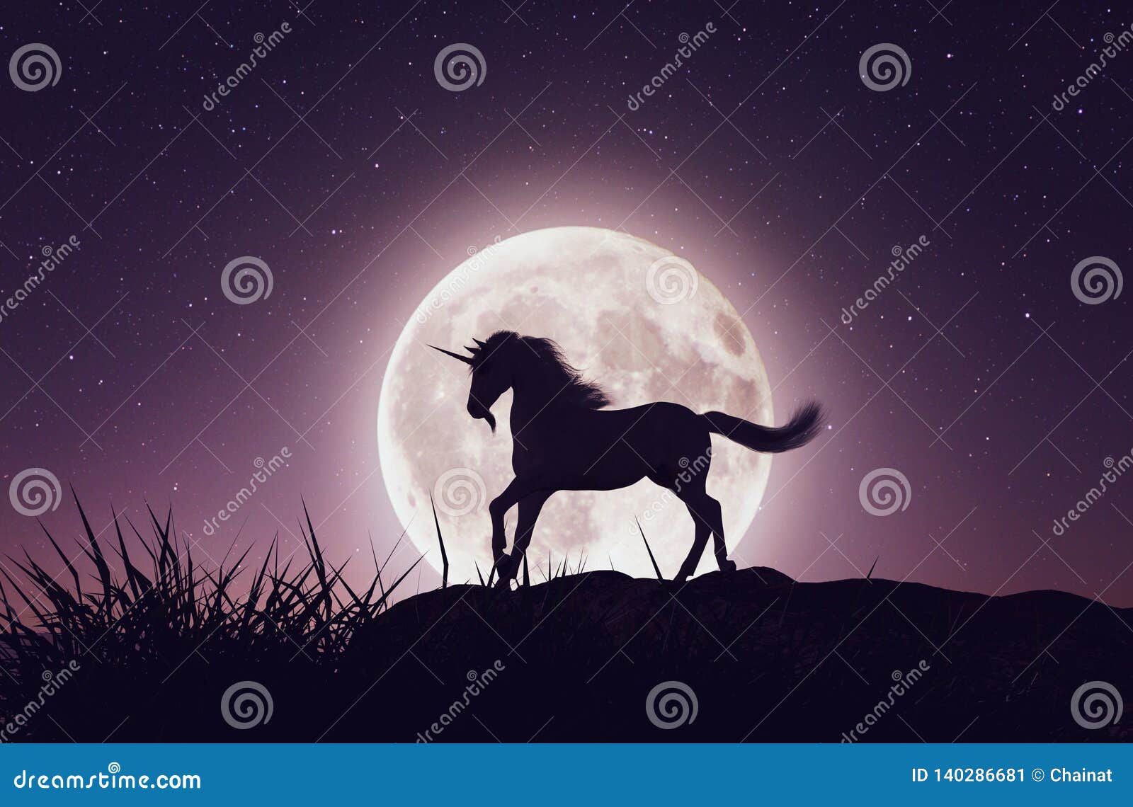 Unicorn with the moonlight stock illustration. Illustration of calm ...