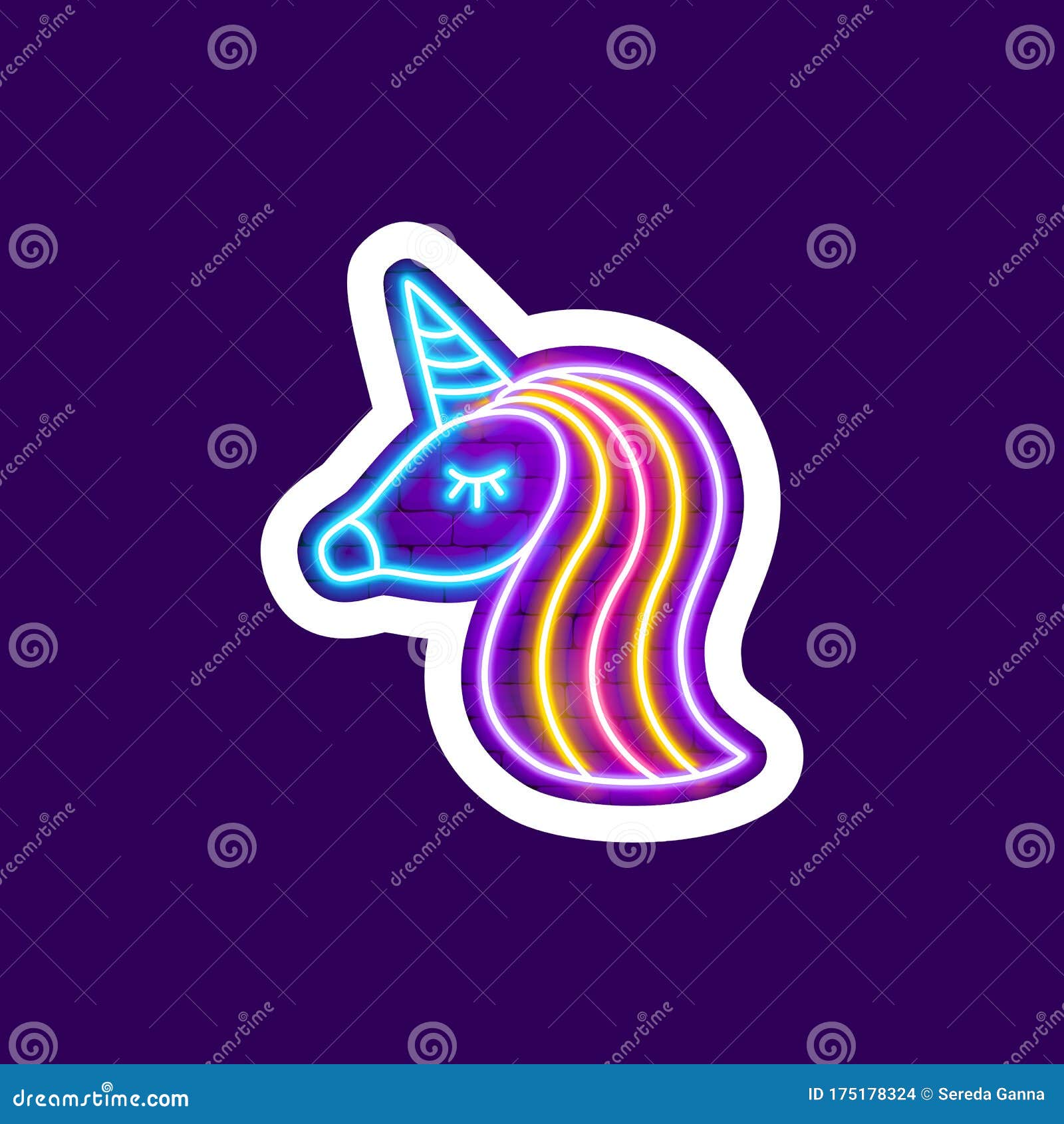 Unicorn Neon Sticker stock vector. Illustration of label - 175178324