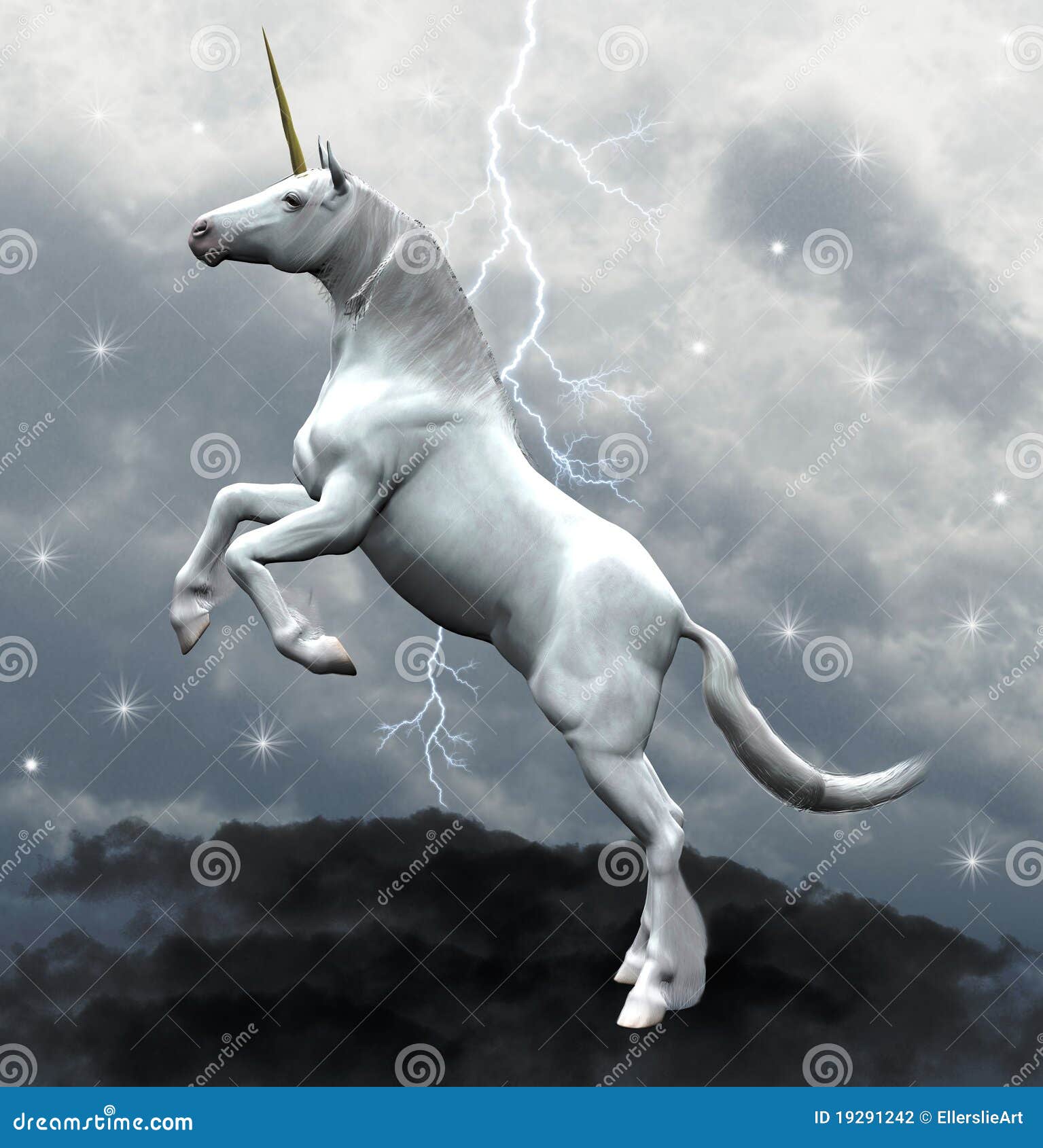 Unicorn over the clouds stock illustration. Illustration of gold - 19291242