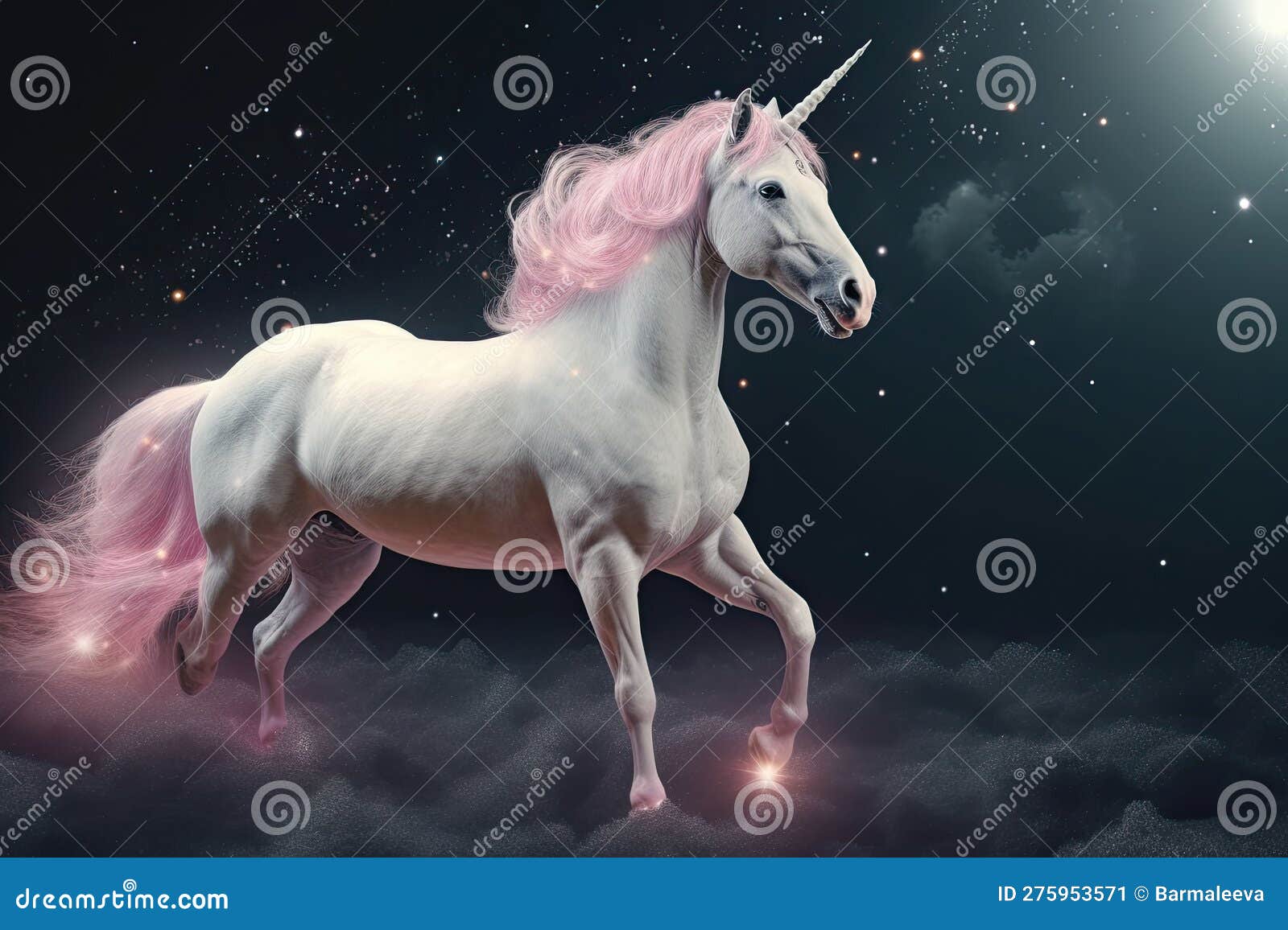 The Unicorn with a Pink Mane and Tail in a Magical Space. Generative AI ...