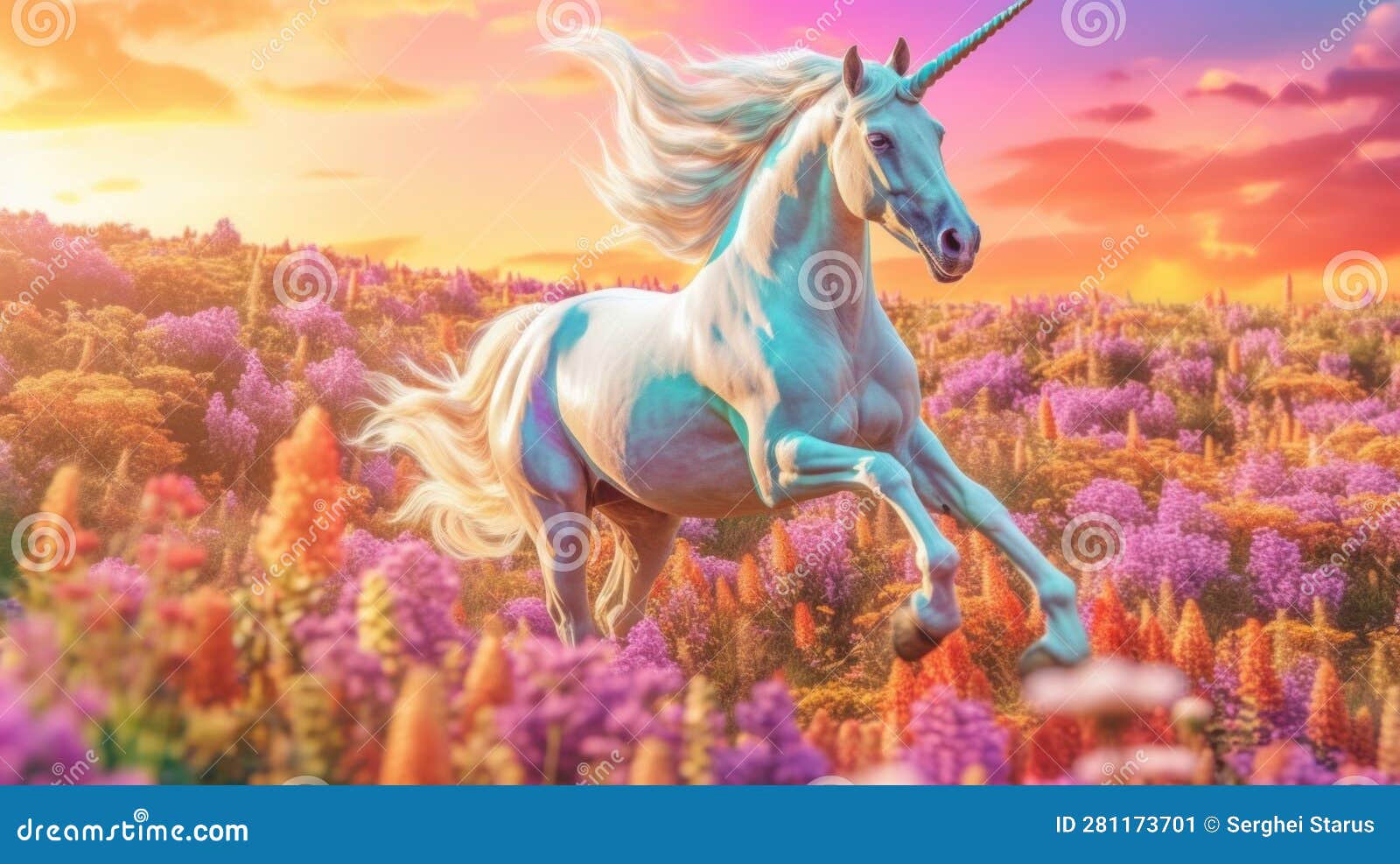A Unicorn Running through a Field of Flowers. Generative AI Image ...
