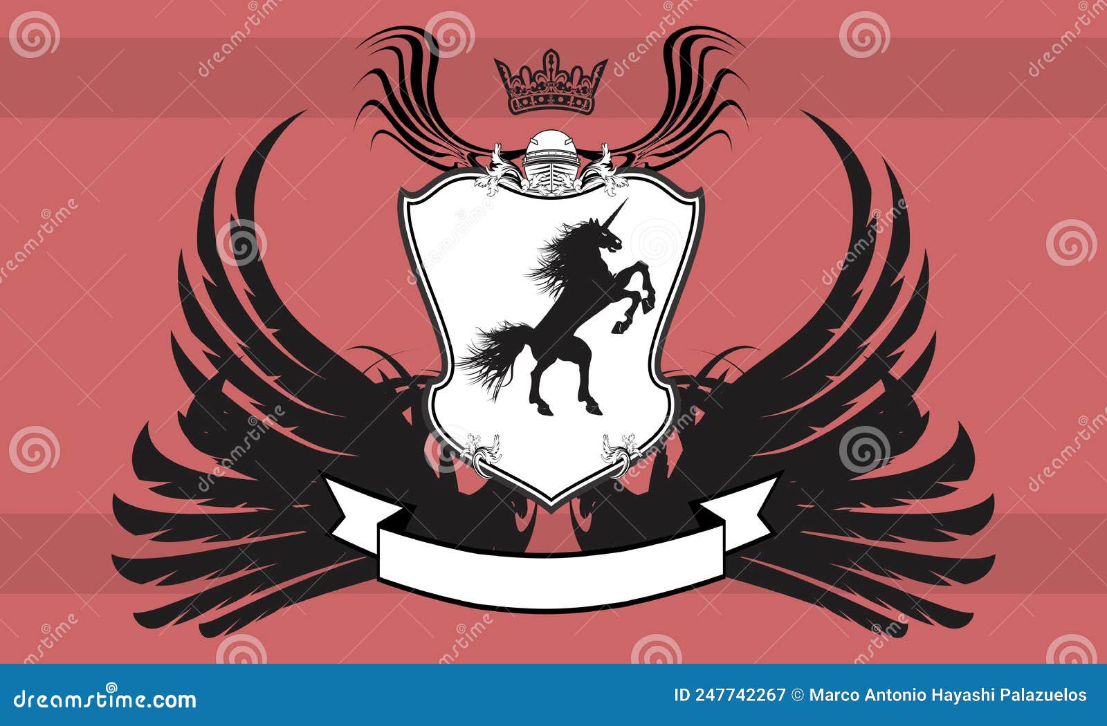 Winged Coat Of Arms With Sword And Ribbon Vector Illustration ...