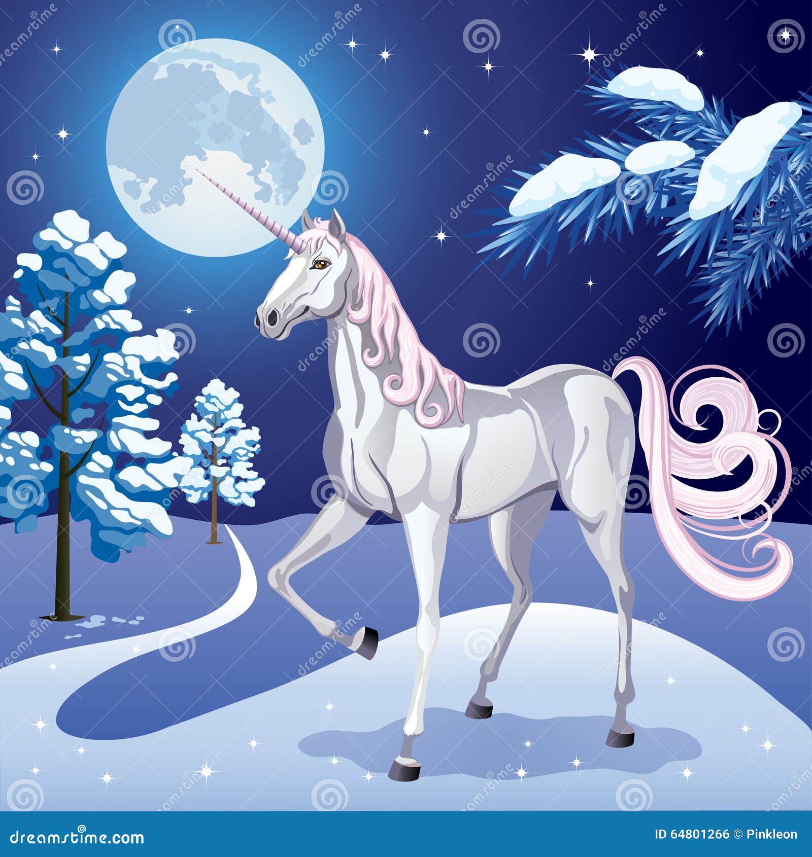 The Unicorn in Winter Forest Stock Illustration - Illustration of ...