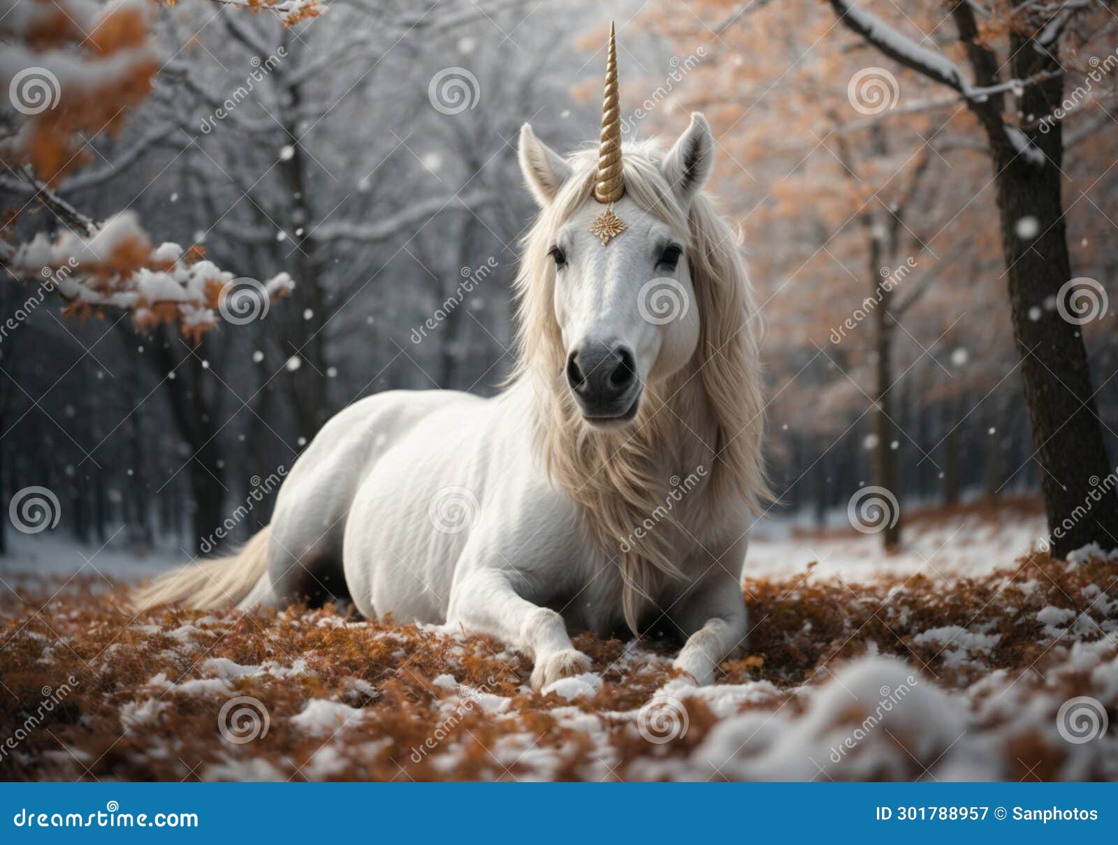 Quadriptych: Unicorn in Winter (AI-generated) - a Series Stock Image ...