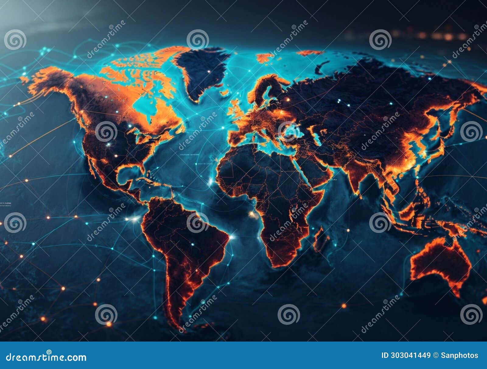 Futuristic Orbital Horizon: AI-Rendered Global World Map Stock ...
