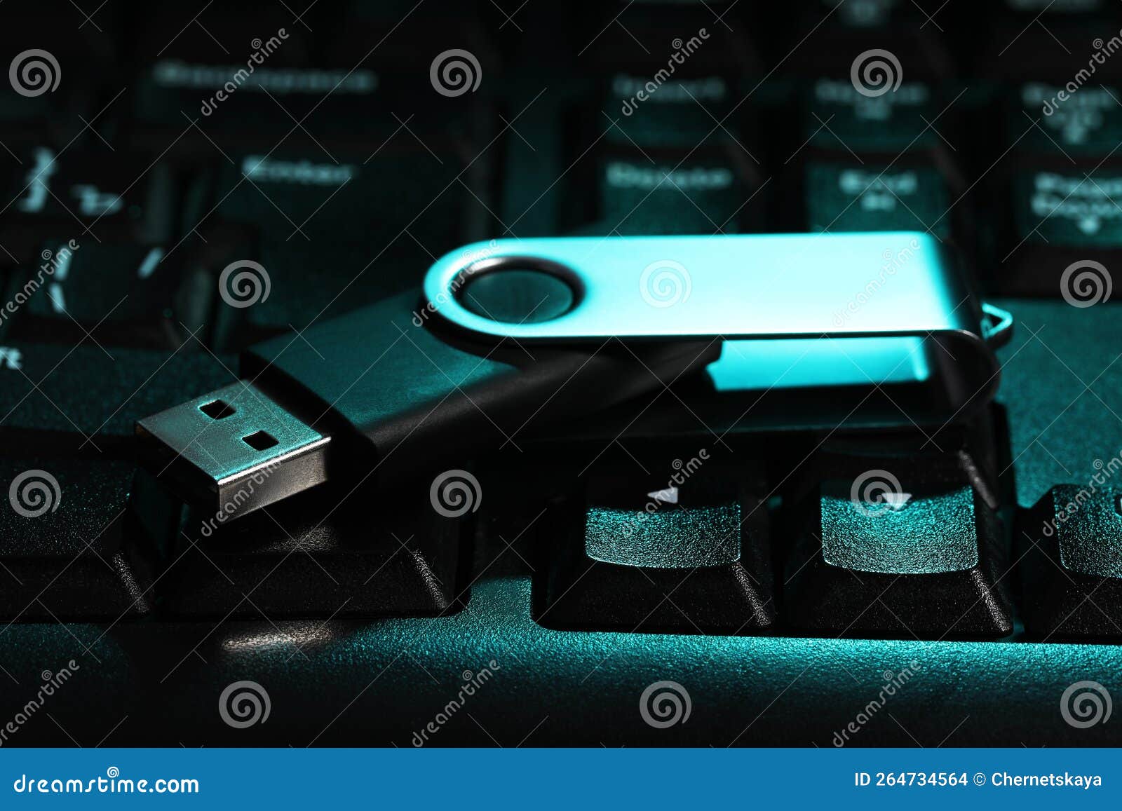 Unidade Flash Usb Moderna No Fechamento Do Teclado Do Laptop Foto de ...