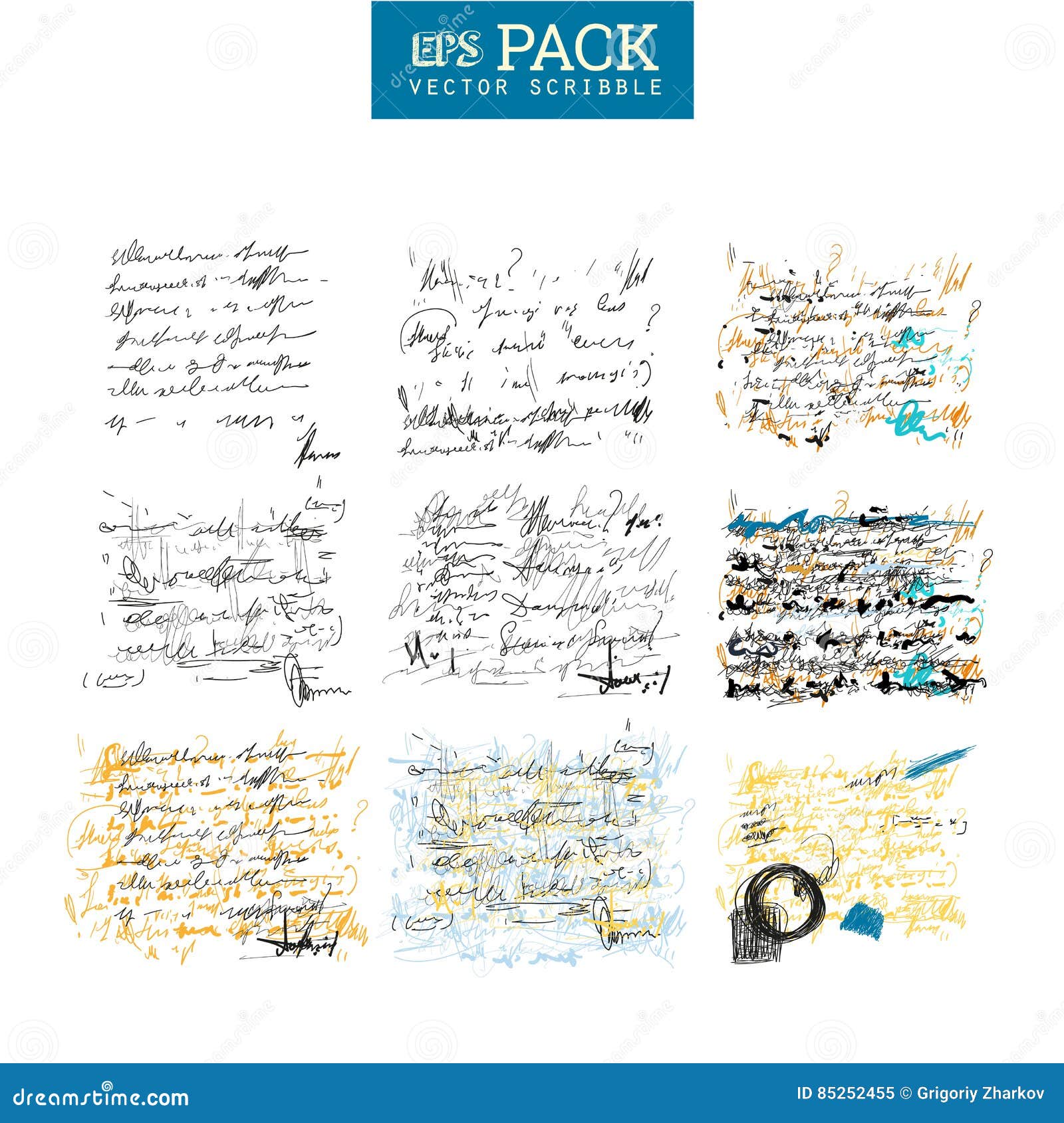 Unidentified Abstract Handwriting Scribble Text Art Drawing Pack. Stock ...