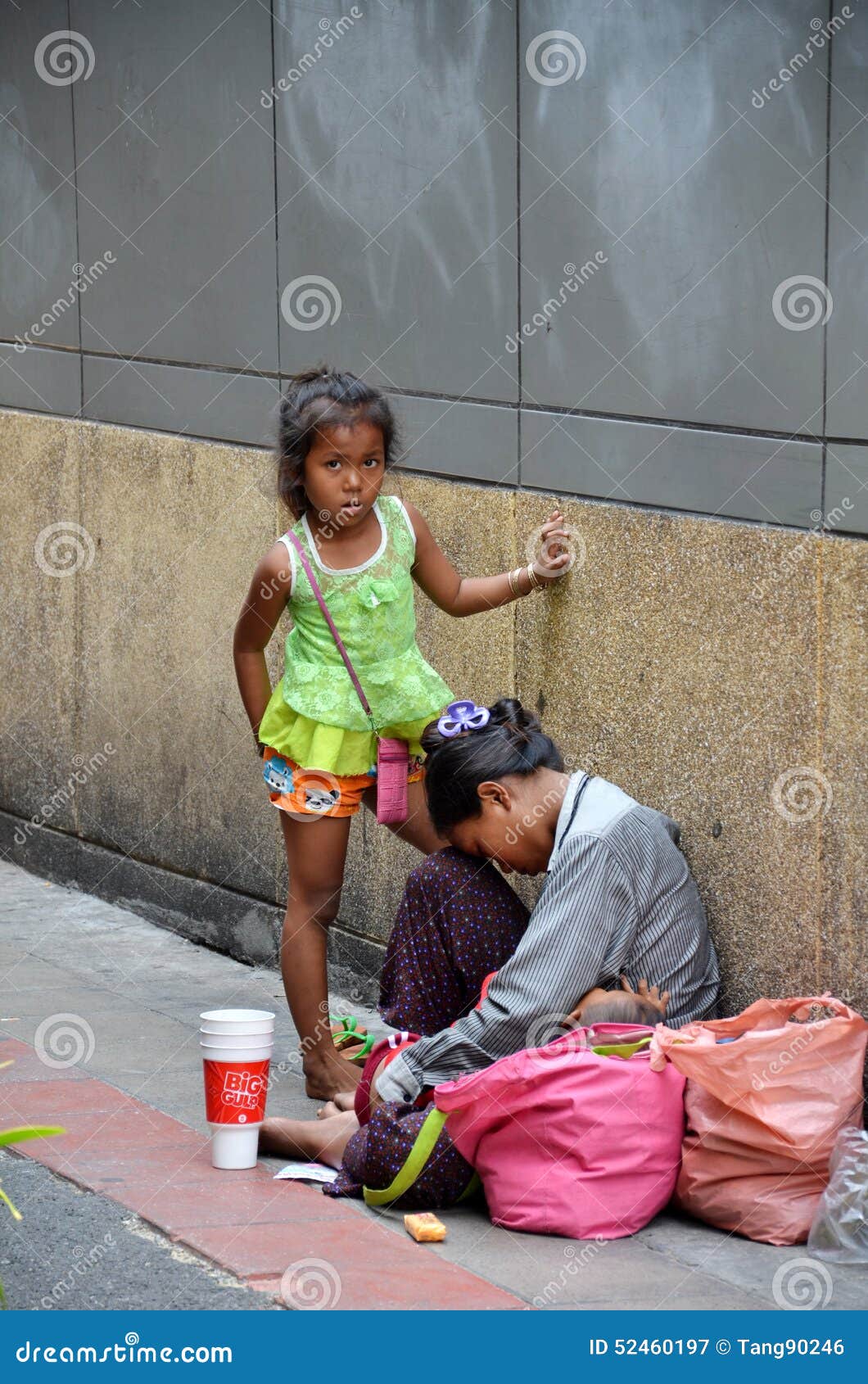Unidentified Beggars Beg For Money On The Street In Bangkok Tha