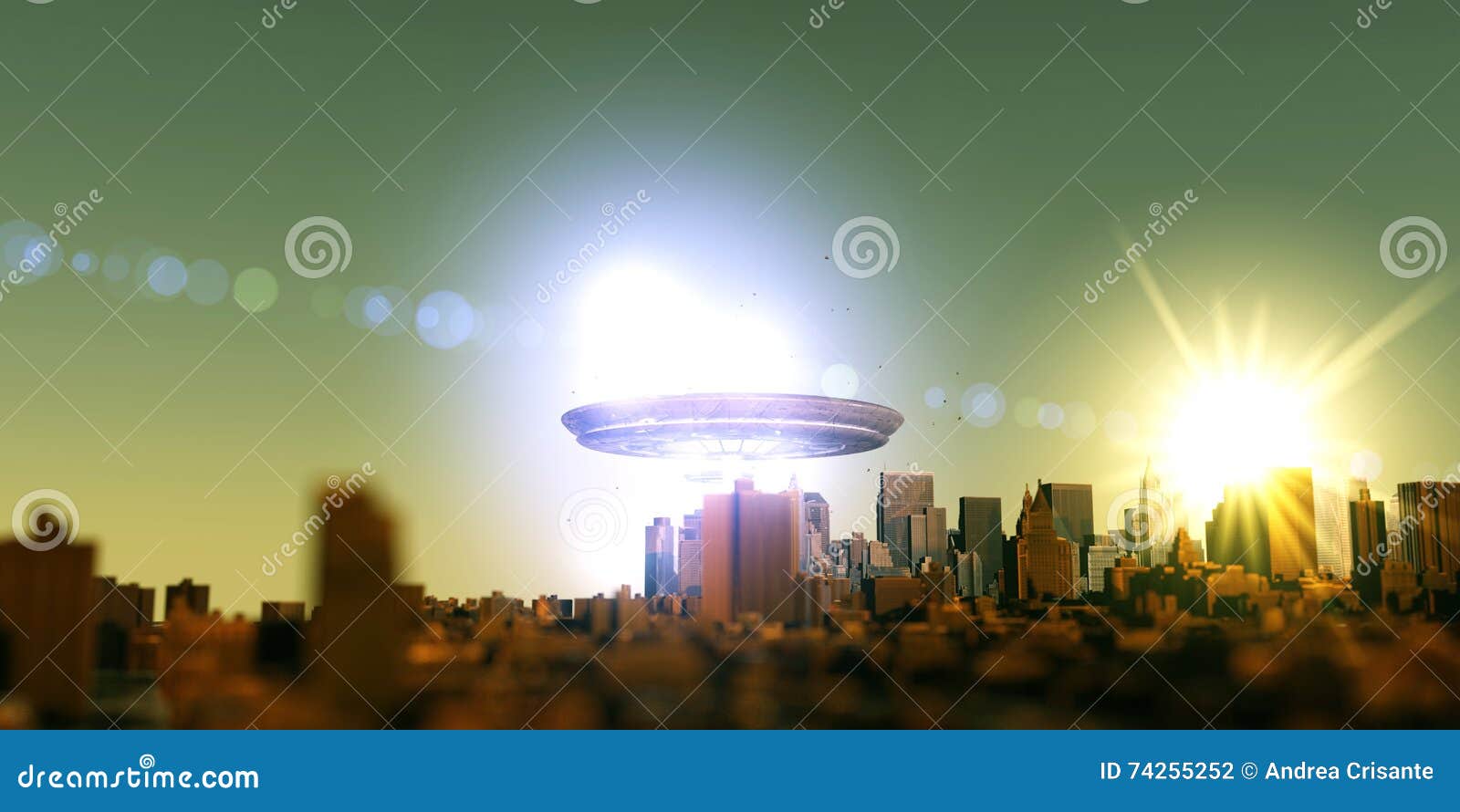 Unidentified Flying Objects Over a Famous City Stock Illustration ...