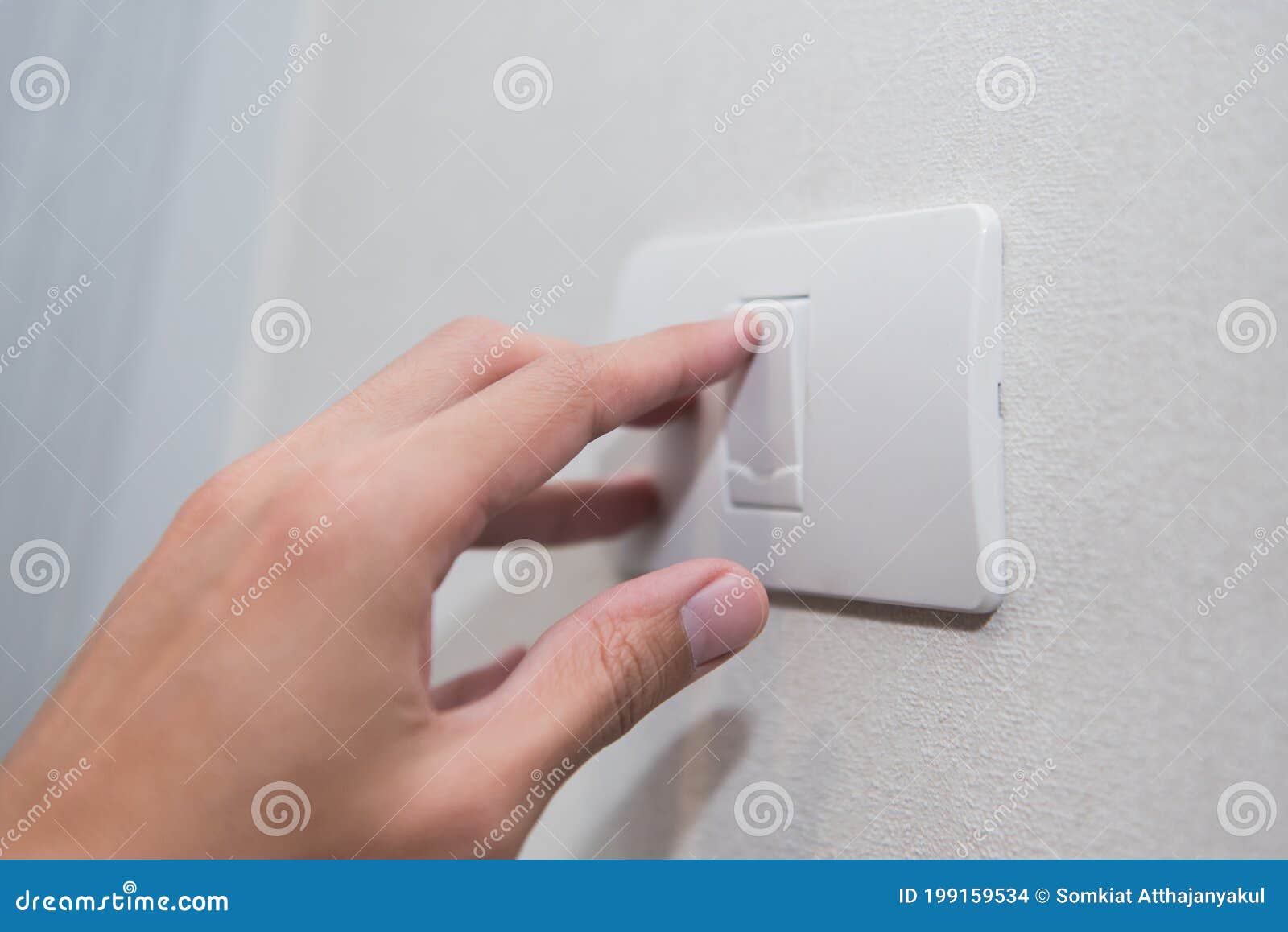 Unidentified Man Hand with Finger on Light Switch Turn on Turn Off ...