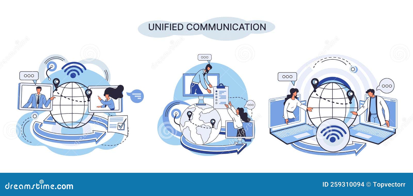 Unified Communication Concept Metaphor. Characters Use Wireless ...