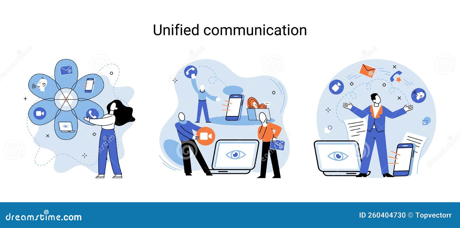 Unified Communication Concept Metaphor. Characters Use Wireless ...