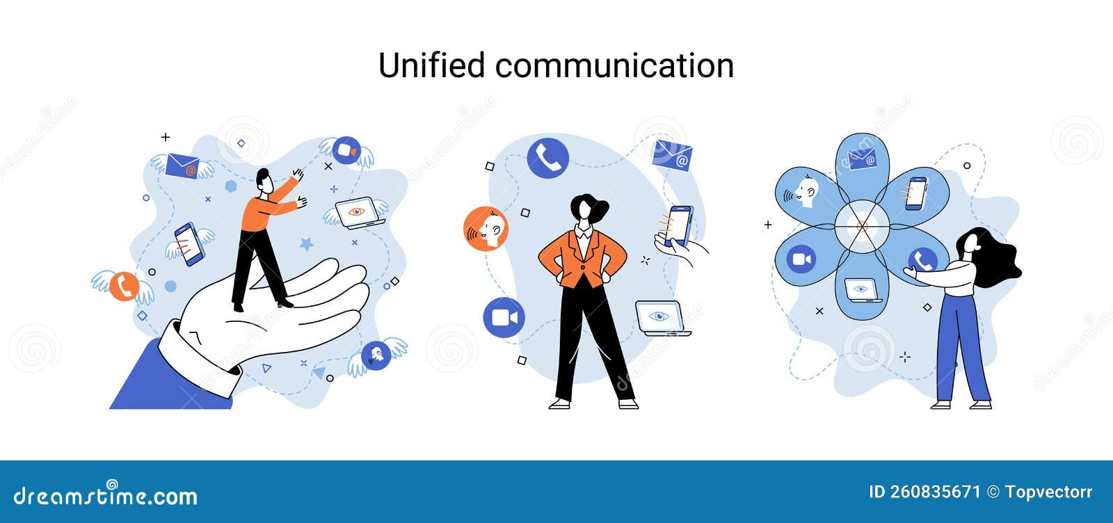 Unified Communication Concept Metaphor. Characters Use Wireless ...