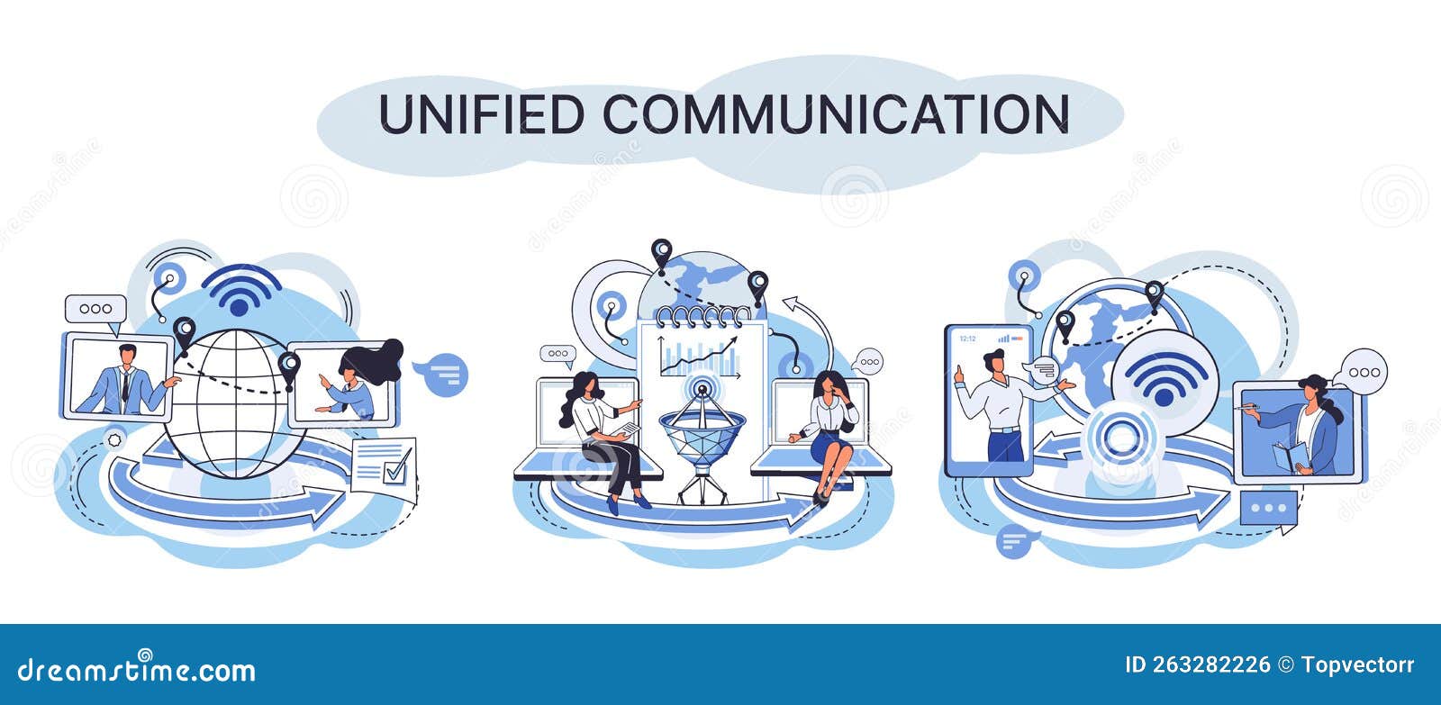Unified Communication Concept Metaphor. Characters Use Wireless ...