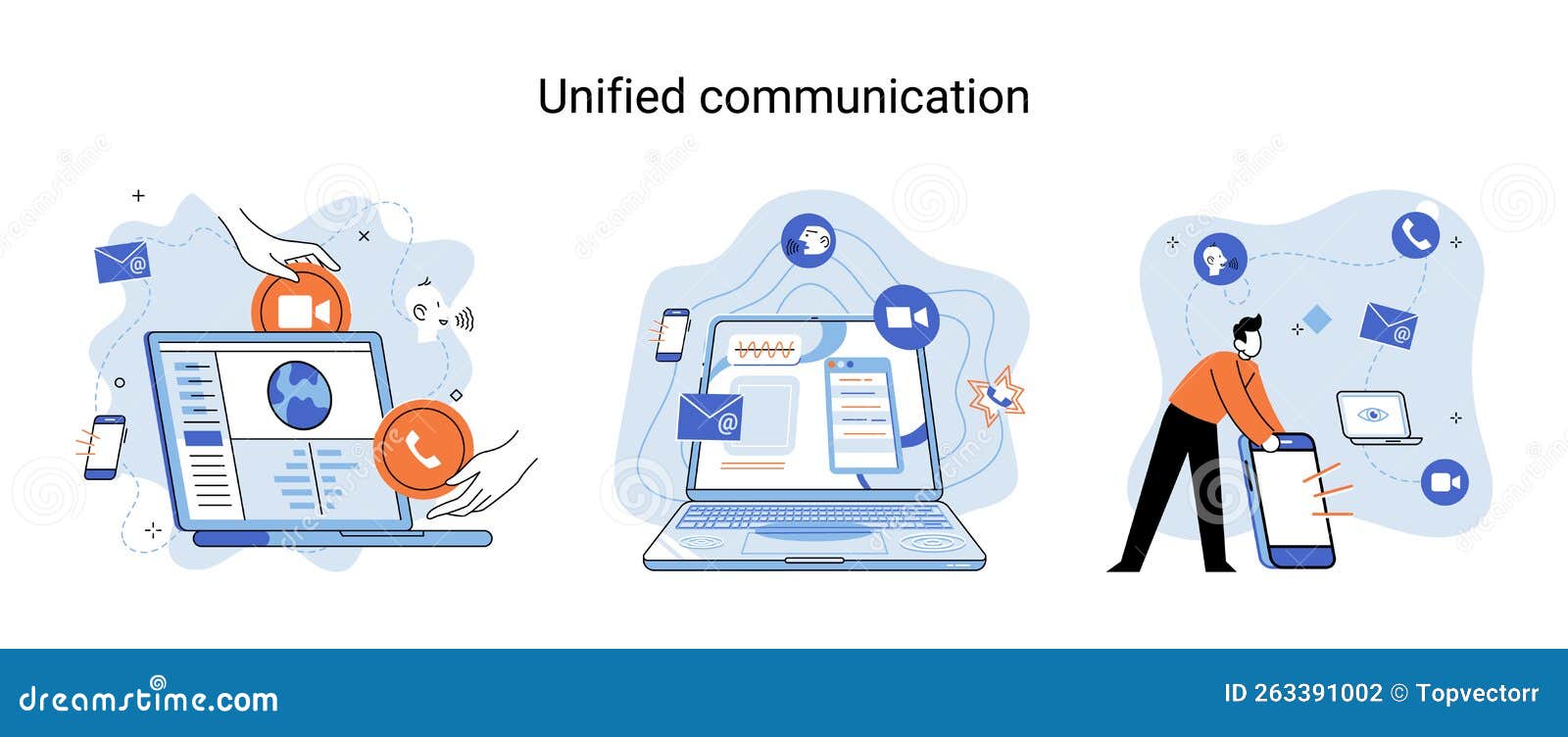 Unified Communication Concept Metaphor. Characters Use Wireless ...