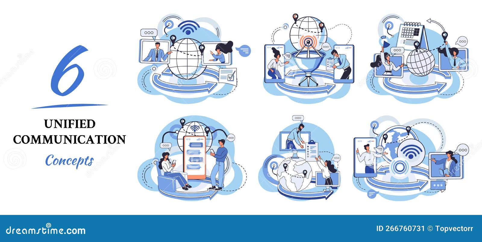 Unified Communication Concept Metaphor. Characters Use Wireless ...