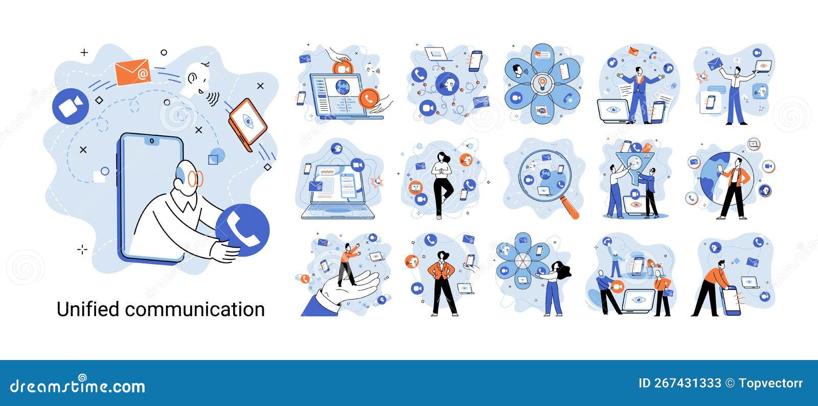 Unified Communication Concept Metaphor. Characters Use Wireless ...