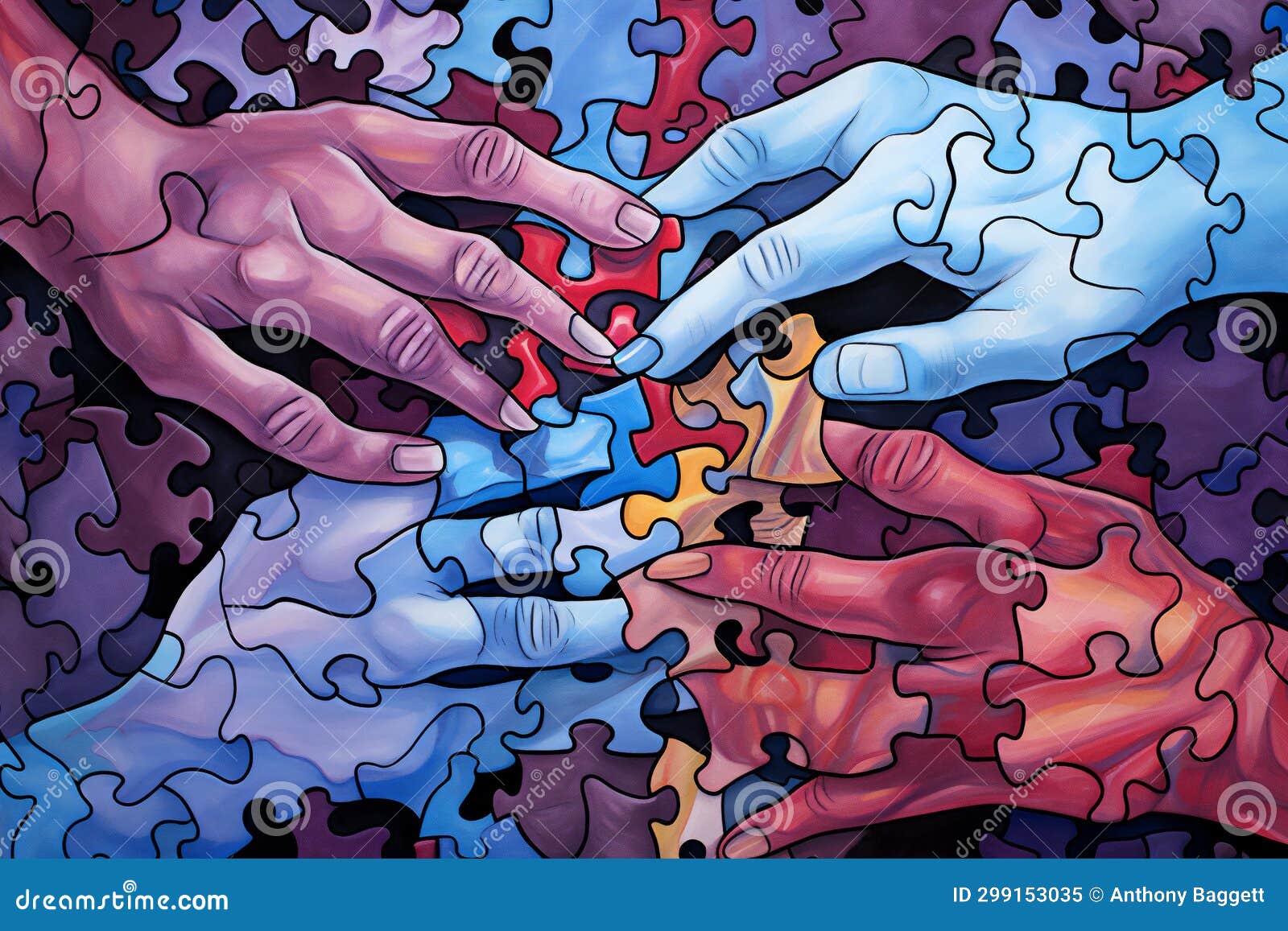 Unified Hands Collaborate on a Jigsaw Puzzle, Embodying Teamwork and ...