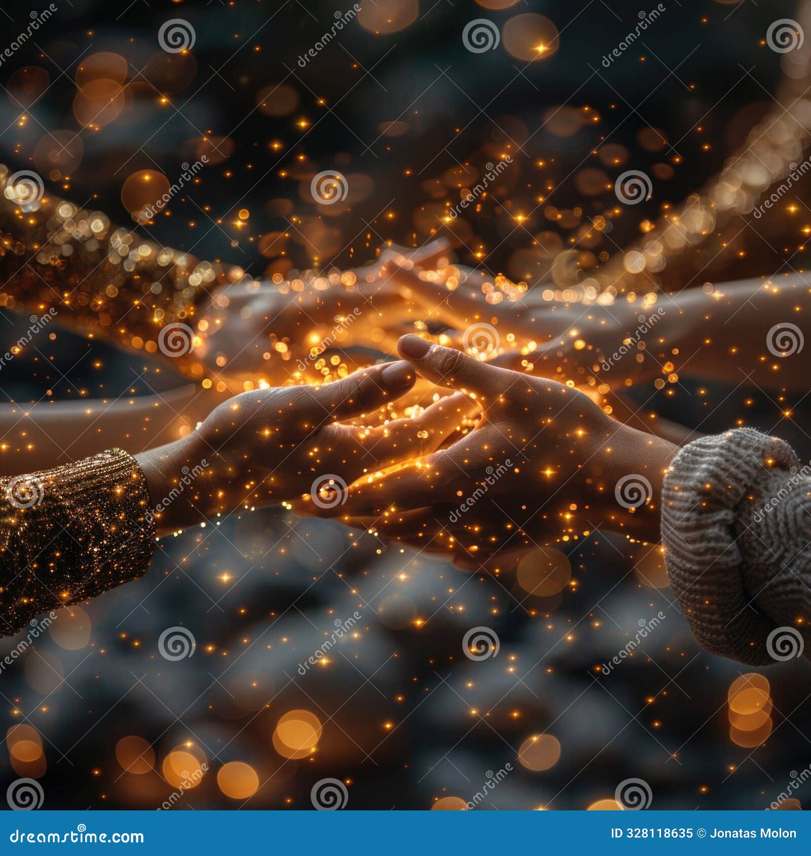Unified Hands: Teamwork and Unity in Warm Light with Bokeh Effect - Con ...