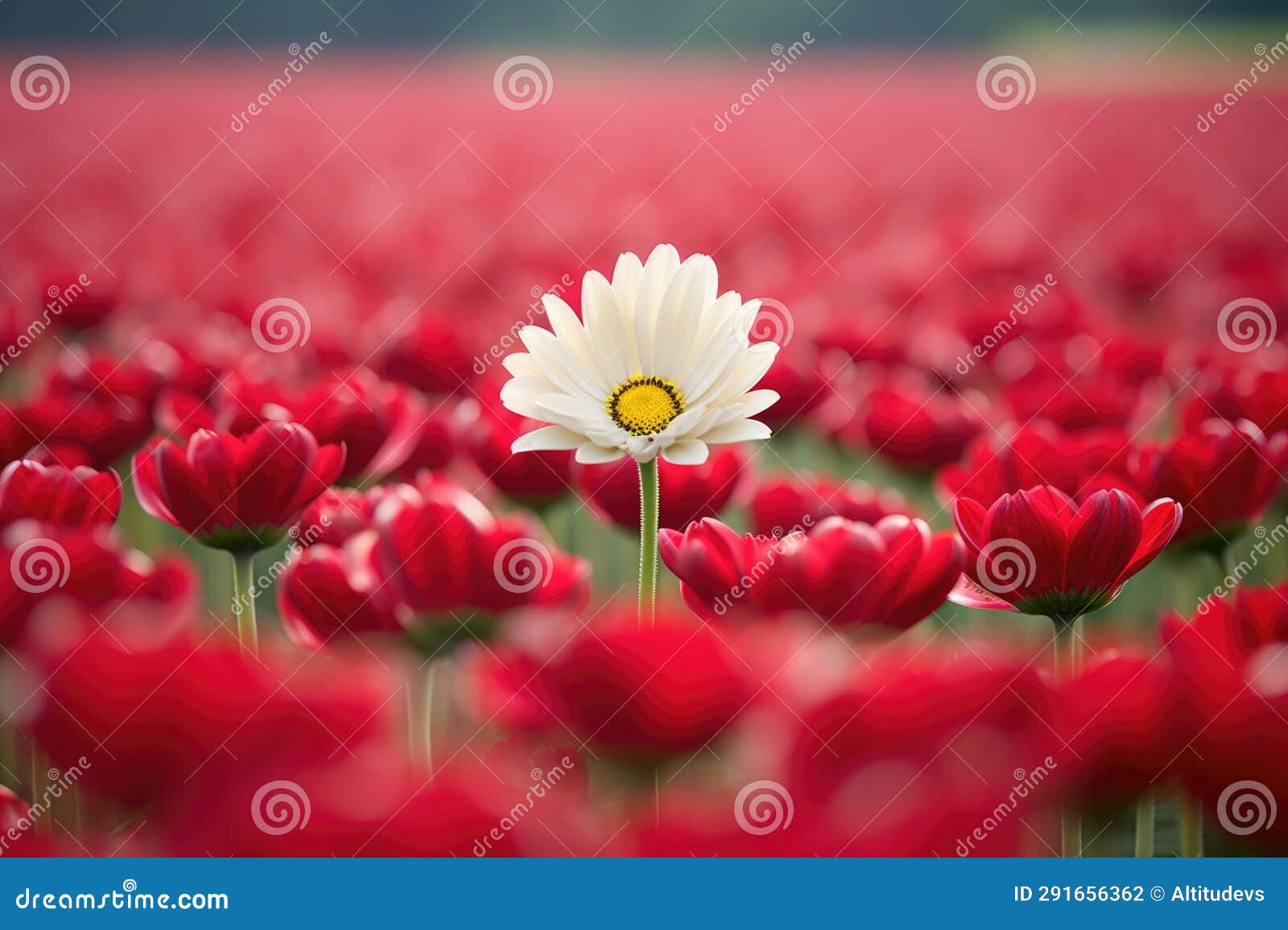 Uniform Daisy Field with One Tulip Standing Out Stock Photo - Image of ...