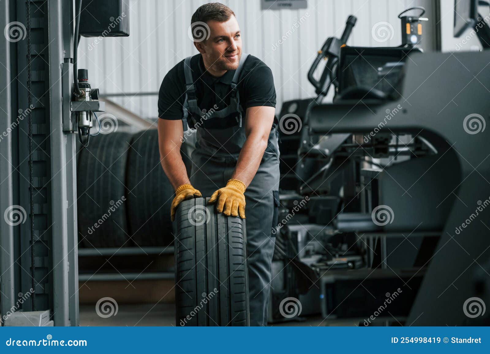In Uniform. Man is Working in the Auto Service Stock Image - Image of ...