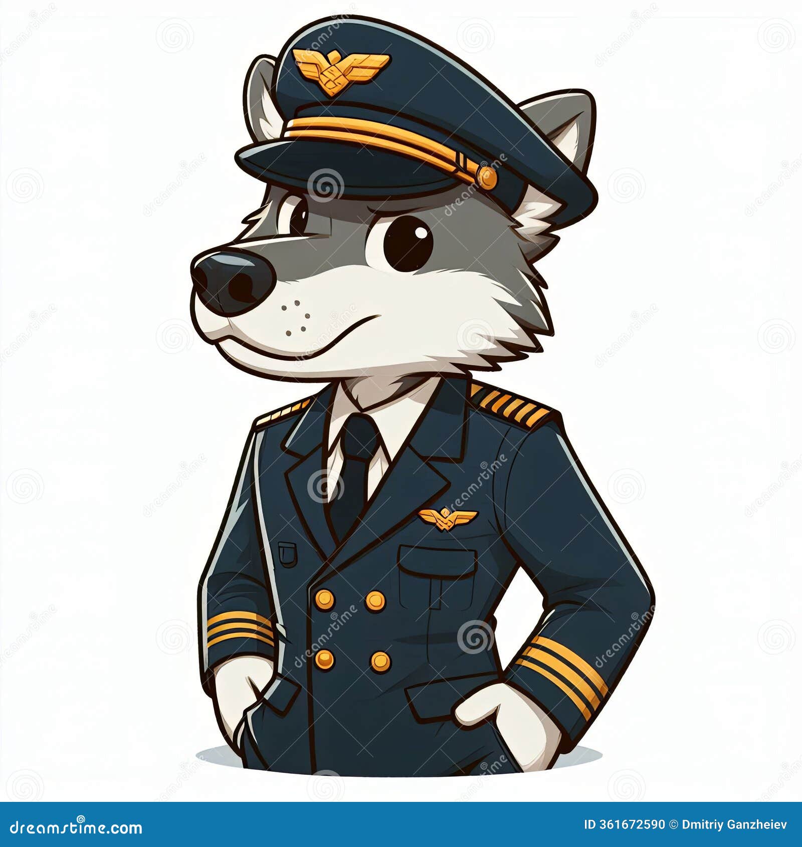 Wolf In Pilot Uniform Holding Navigation Map Royalty-Free Illustration ...