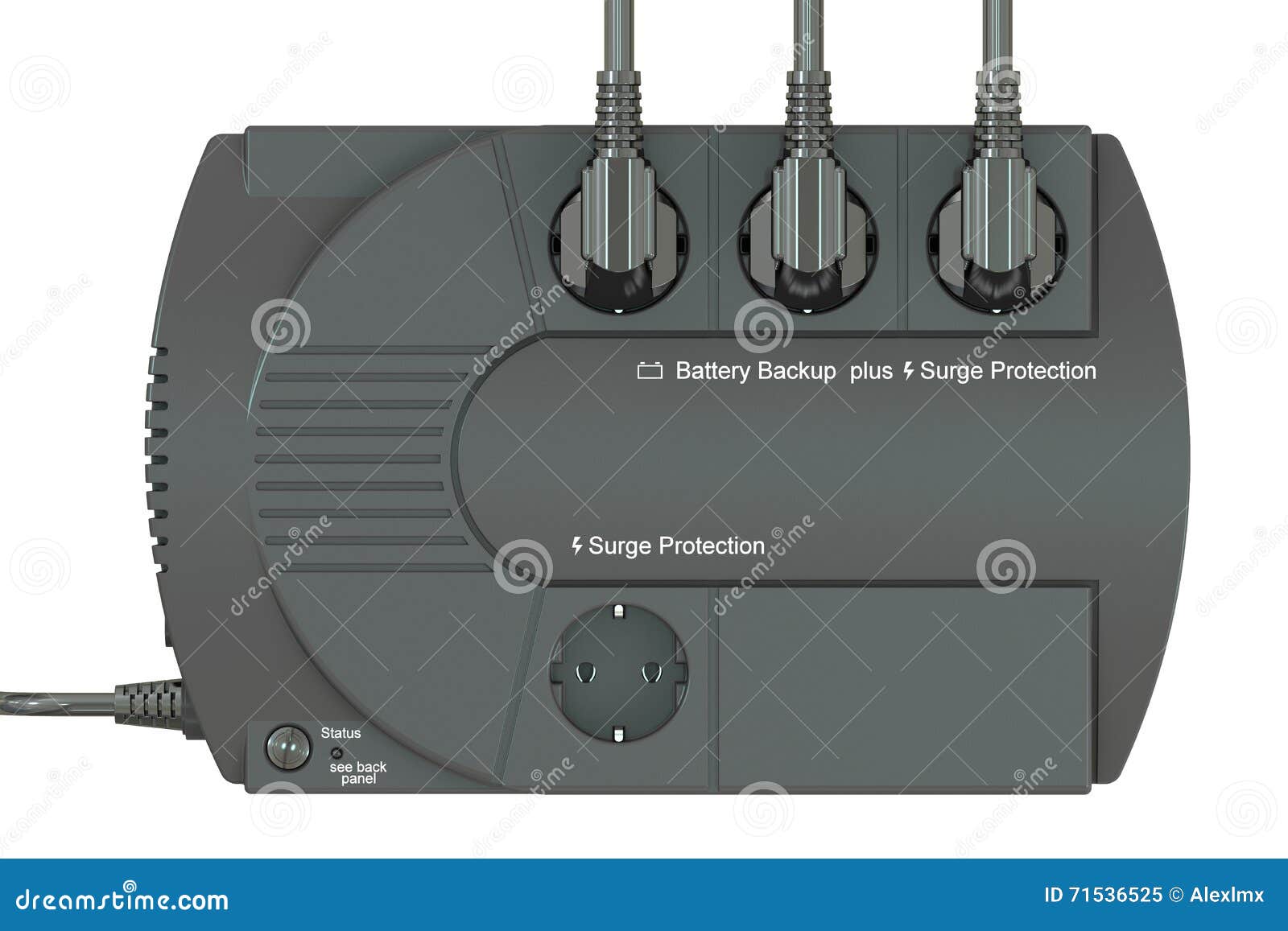 Uninterruptible Power Supply, UPS with Electric Plugs. 3D Render Stock ...