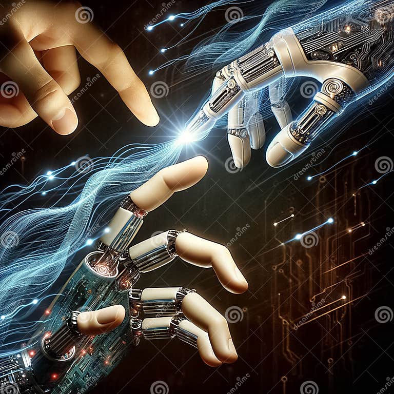 Union of Biology and Technology Human and Robotic Hands Intertwined ...