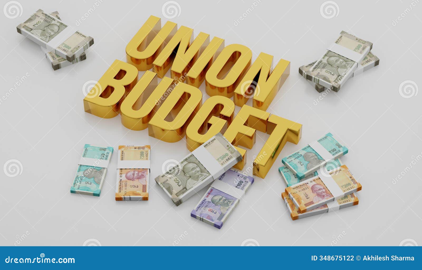 Union Budget of India with Indian Currency Rupee Notes - 3D ...