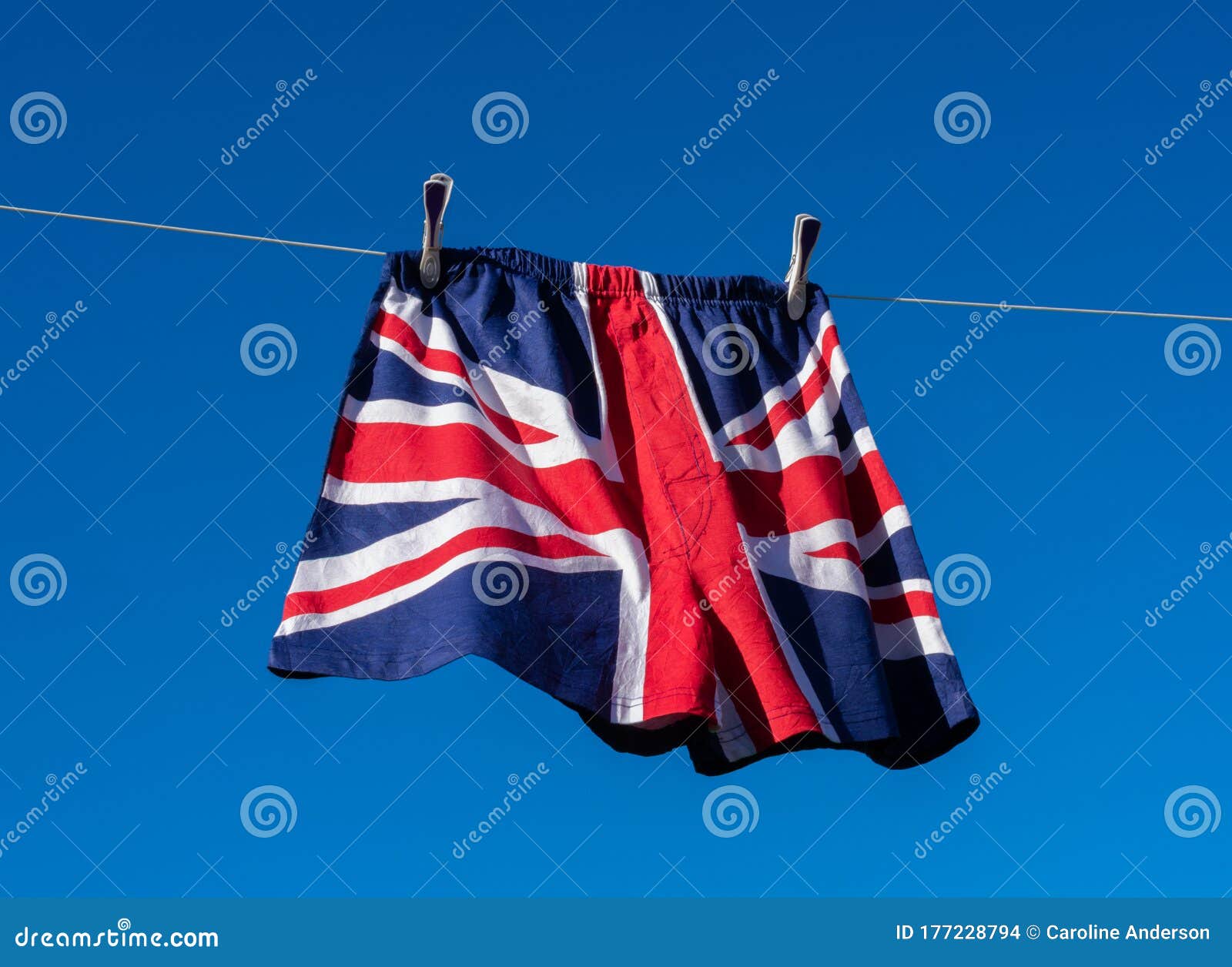 Union Jack Boxer Shorts Hanging on the Washing Line, Selective Focus ...