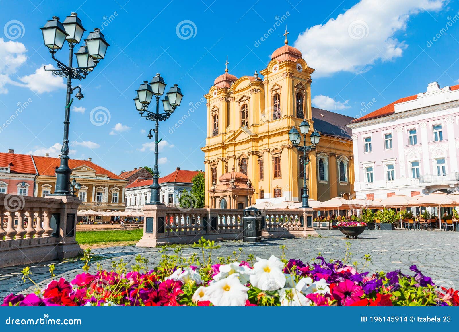 Timisoara, Romania.Union Square and St. George Cathedral. Editorial ...