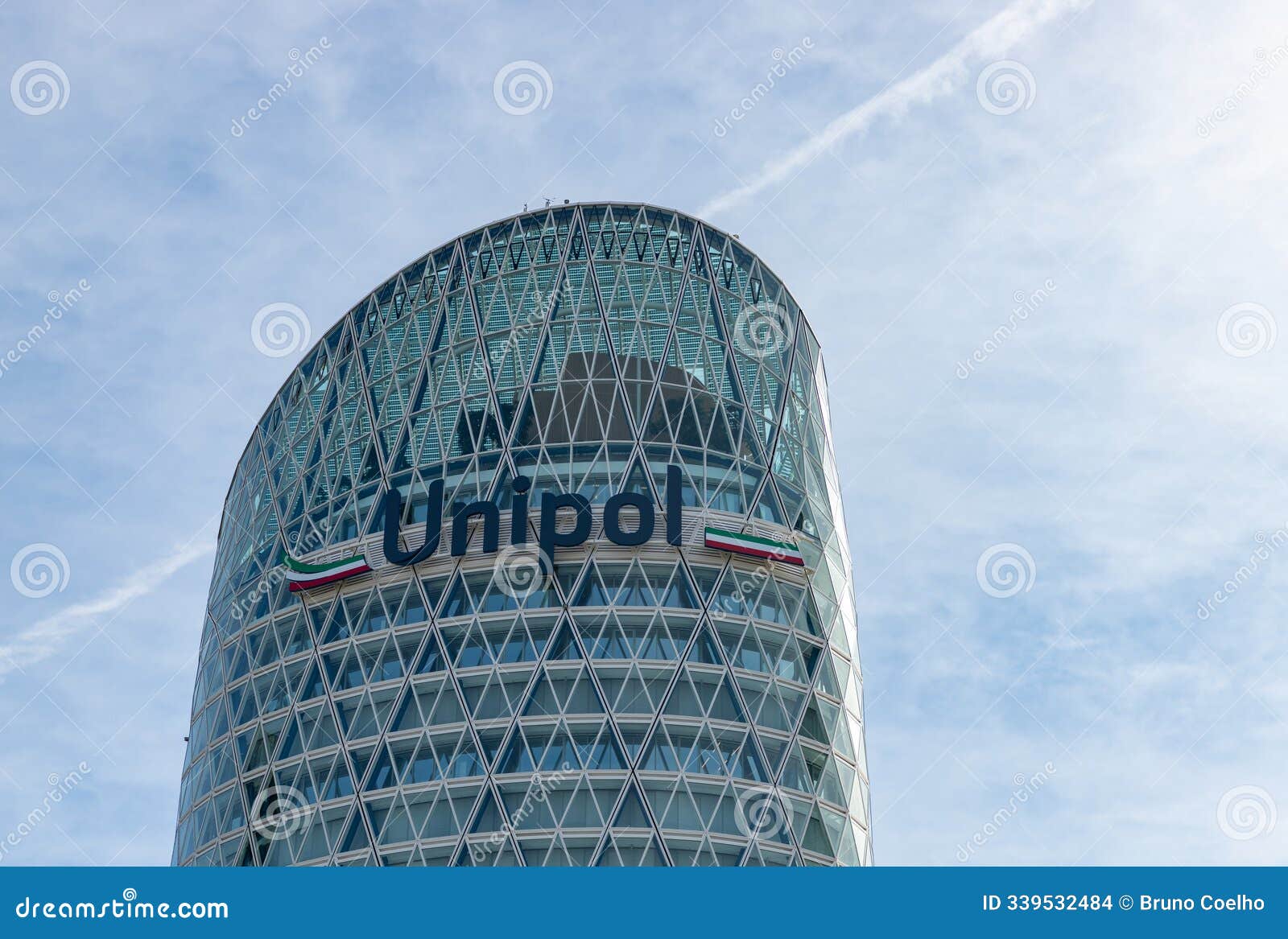 Unipol Tower stock photo. Image of flags, italia, building - 339532484
