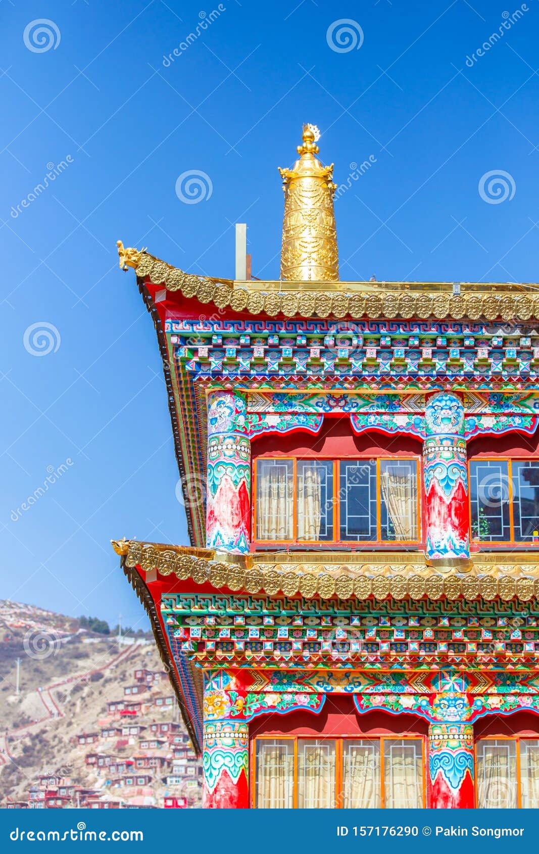 Unique Architecture in the Colorful Windows of Tibetan Style on Red ...