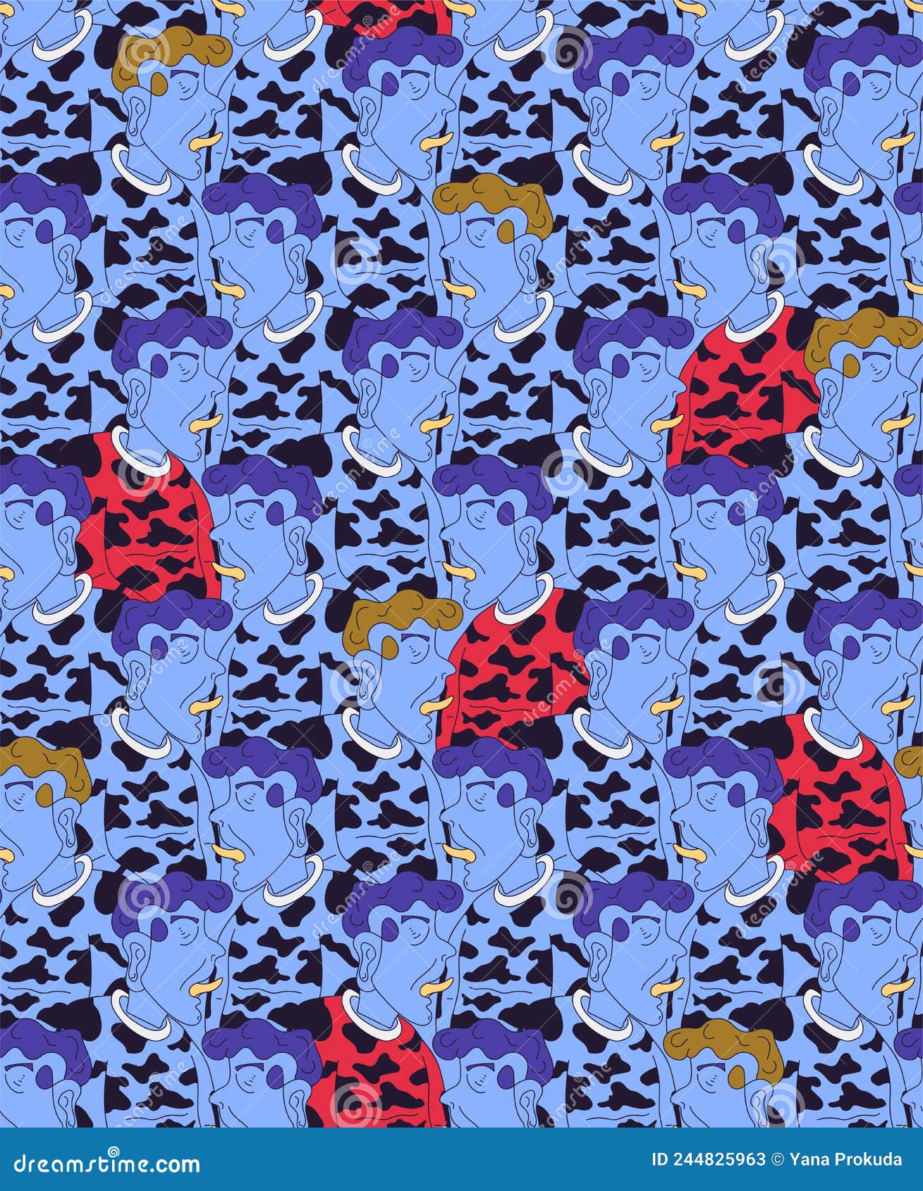 Unique Artwork. Seamless Pattern with Repeat Fancy Humans Stock Vector ...