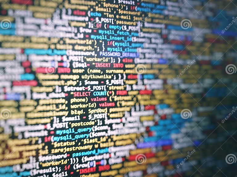 Unique Background. Programming PHP on Laptop Computer Screen. Program ...