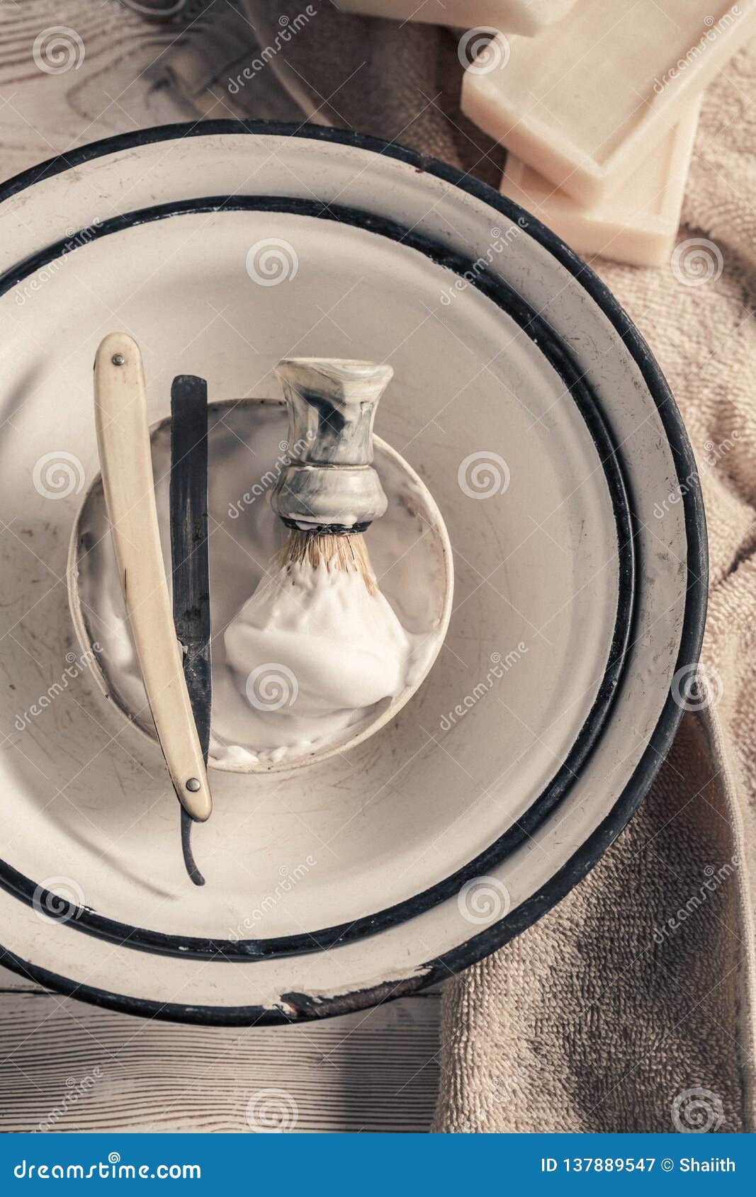 Unique Barber Equipment with Old Razor and Grey Soap Stock Image ...