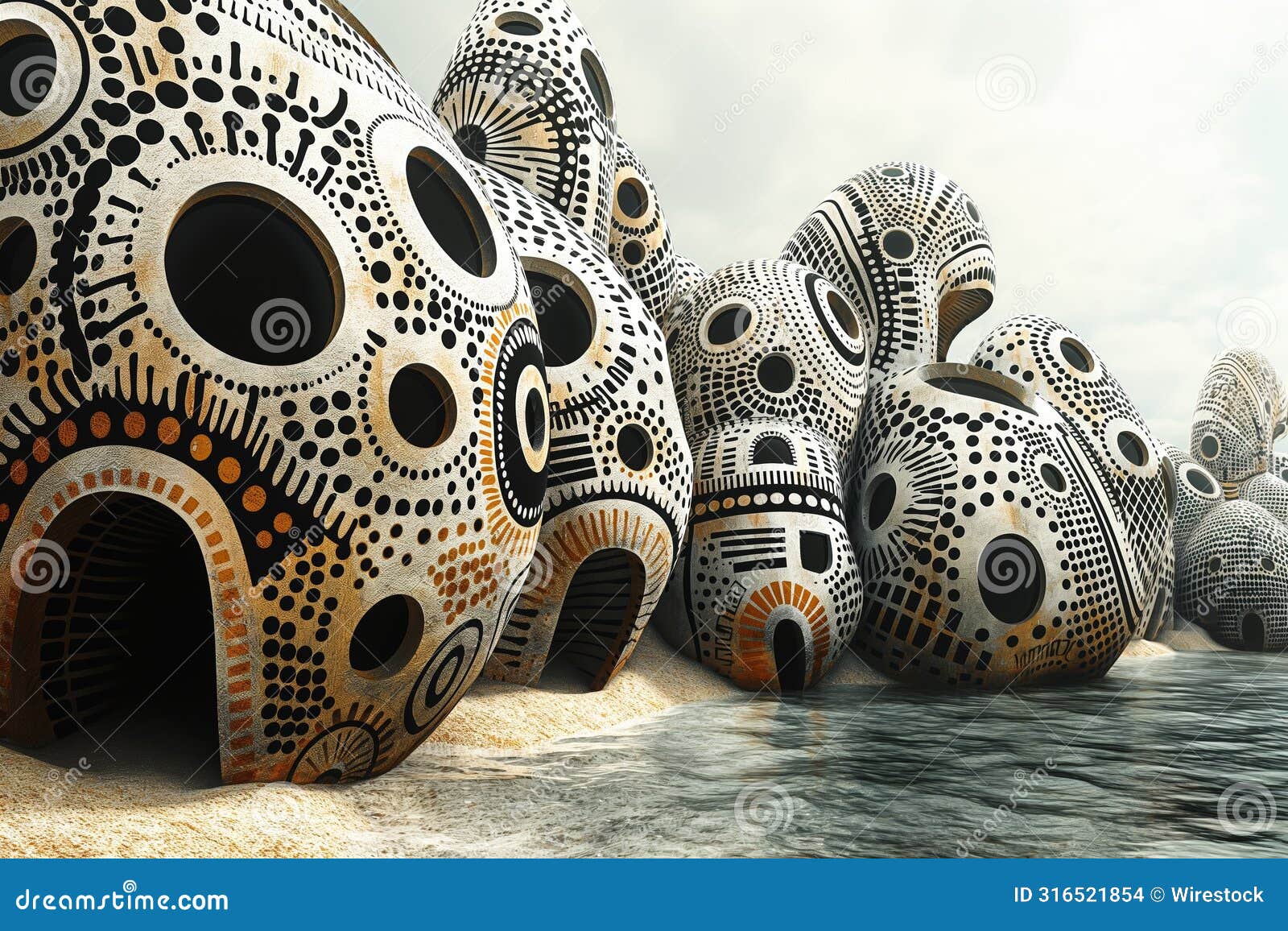 Unique Beachfront Structure without Roofs, AI-generated. Stock Photo ...